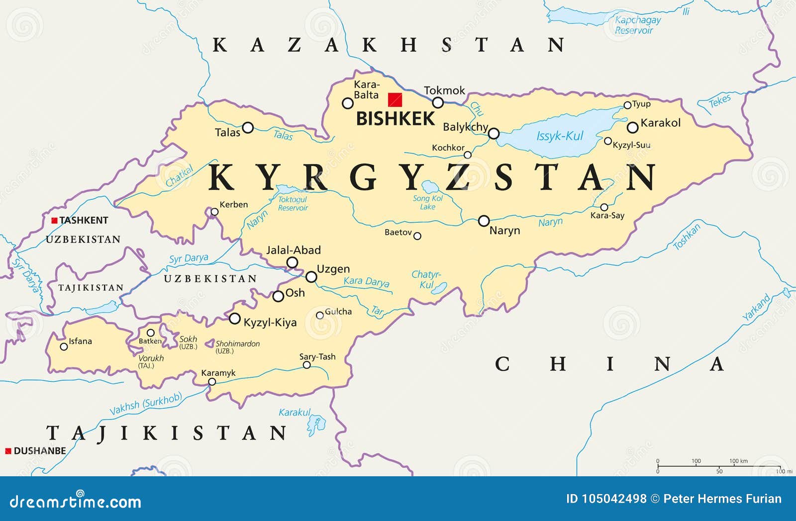 Kirgistan polityczna mapa ilustracja wektor. Ilustracja złożonej z ...