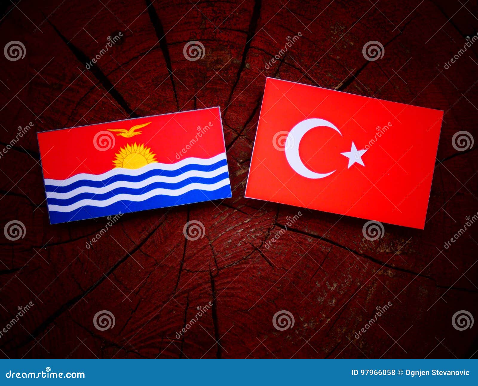 Kiribati Flag with Turkish Flag on a Tree Stump Stock Photo - Image of ...