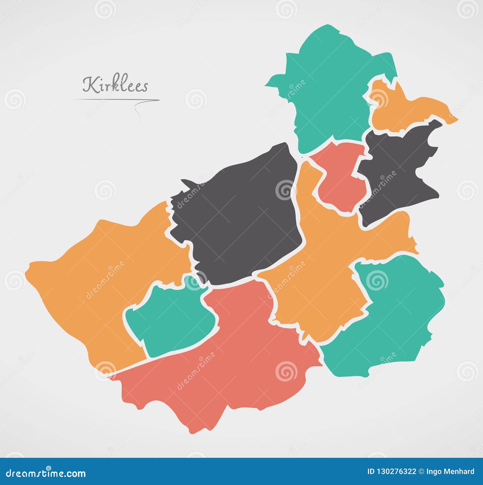 Kirklees Map with Areas and Modern Round Shapes Stock Vector ...