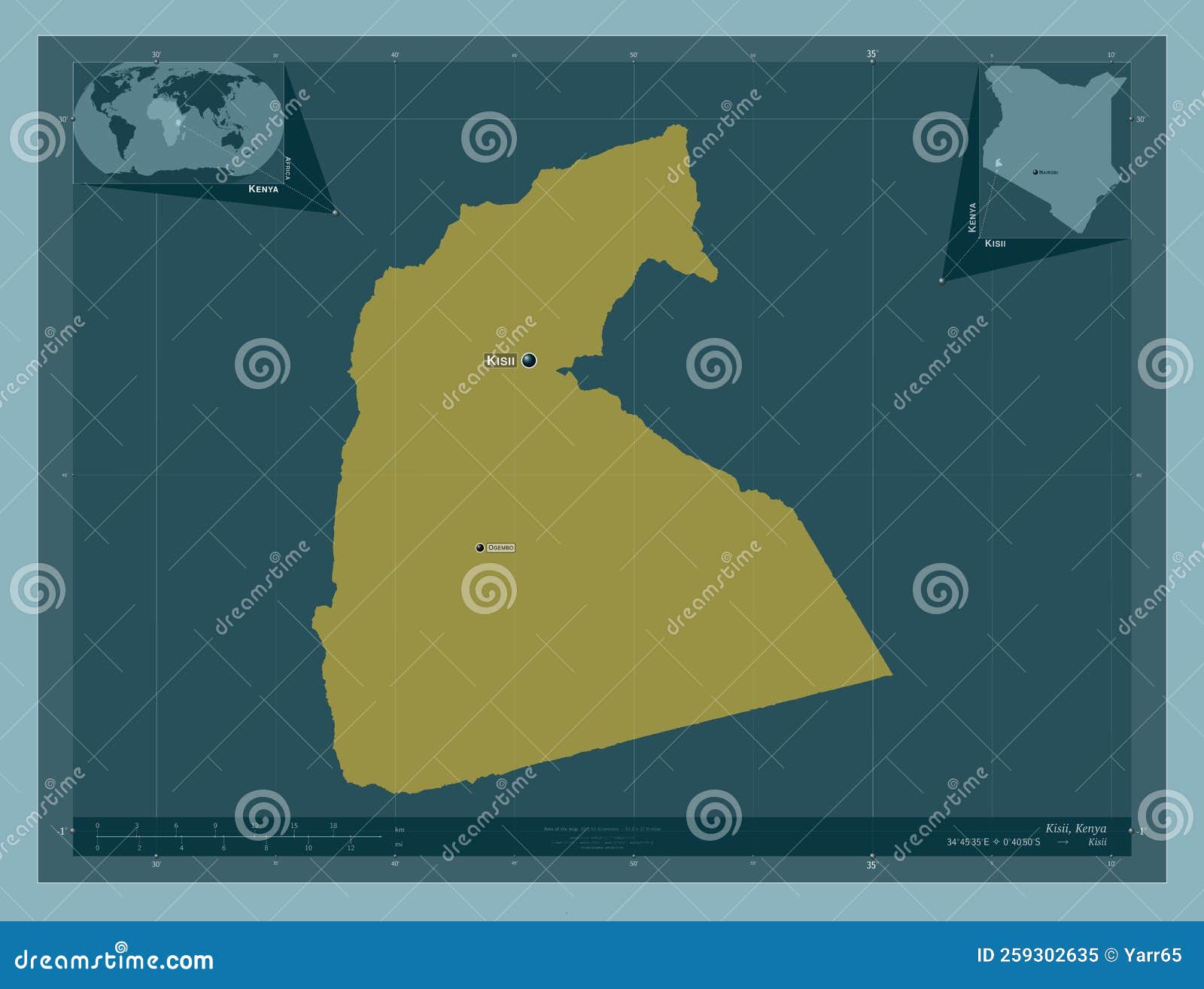 Kisii, Kenya. Solid. Labelled Points of Cities Stock Illustration ...