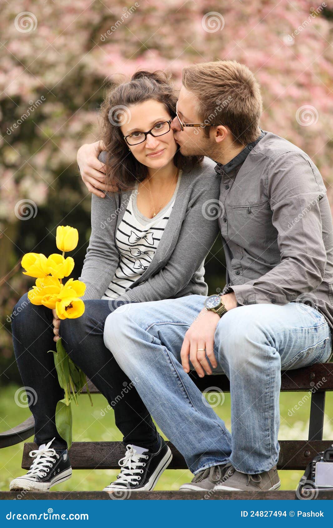 Kiss on a bench stock photo. Image of park, dating, female - 24827494