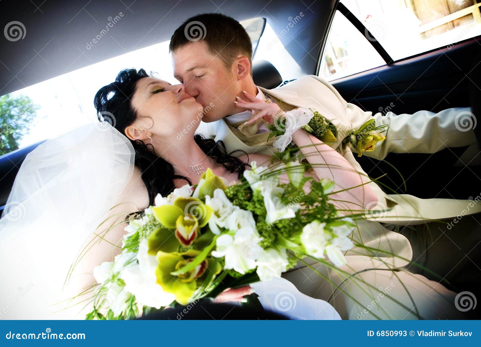 Kiss in the car stock image. Image of flower, celebration - 6850993