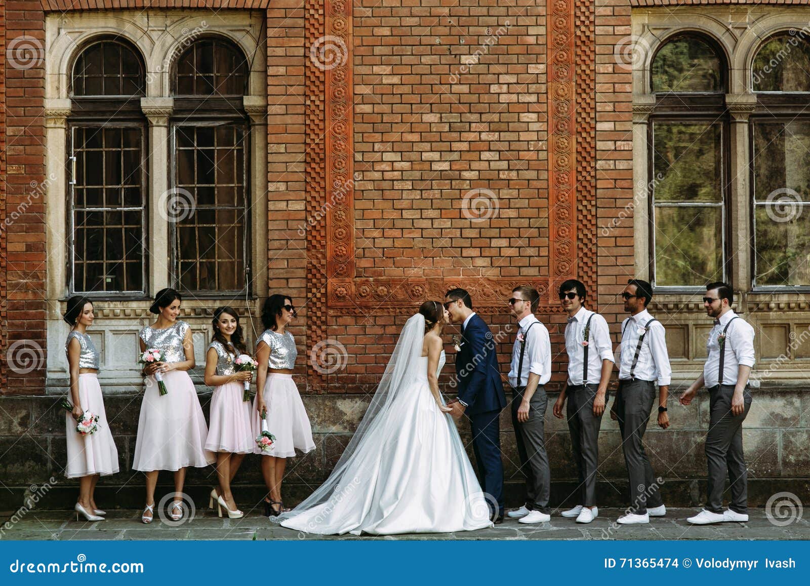 Kiss of the Just Married with the Friends Stock Photo - Image of ...