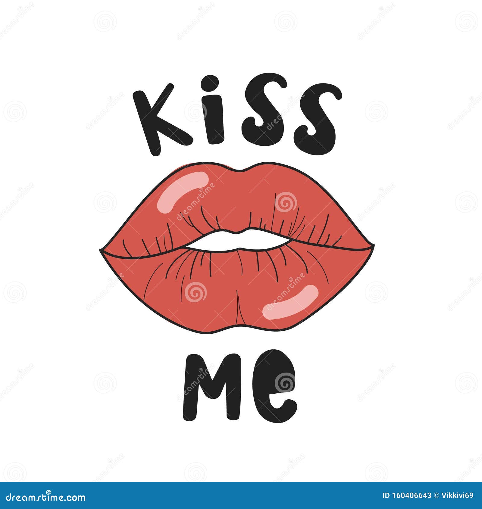 Kiss Me. Vector Lettering with Lip Print on White Background Stock ...