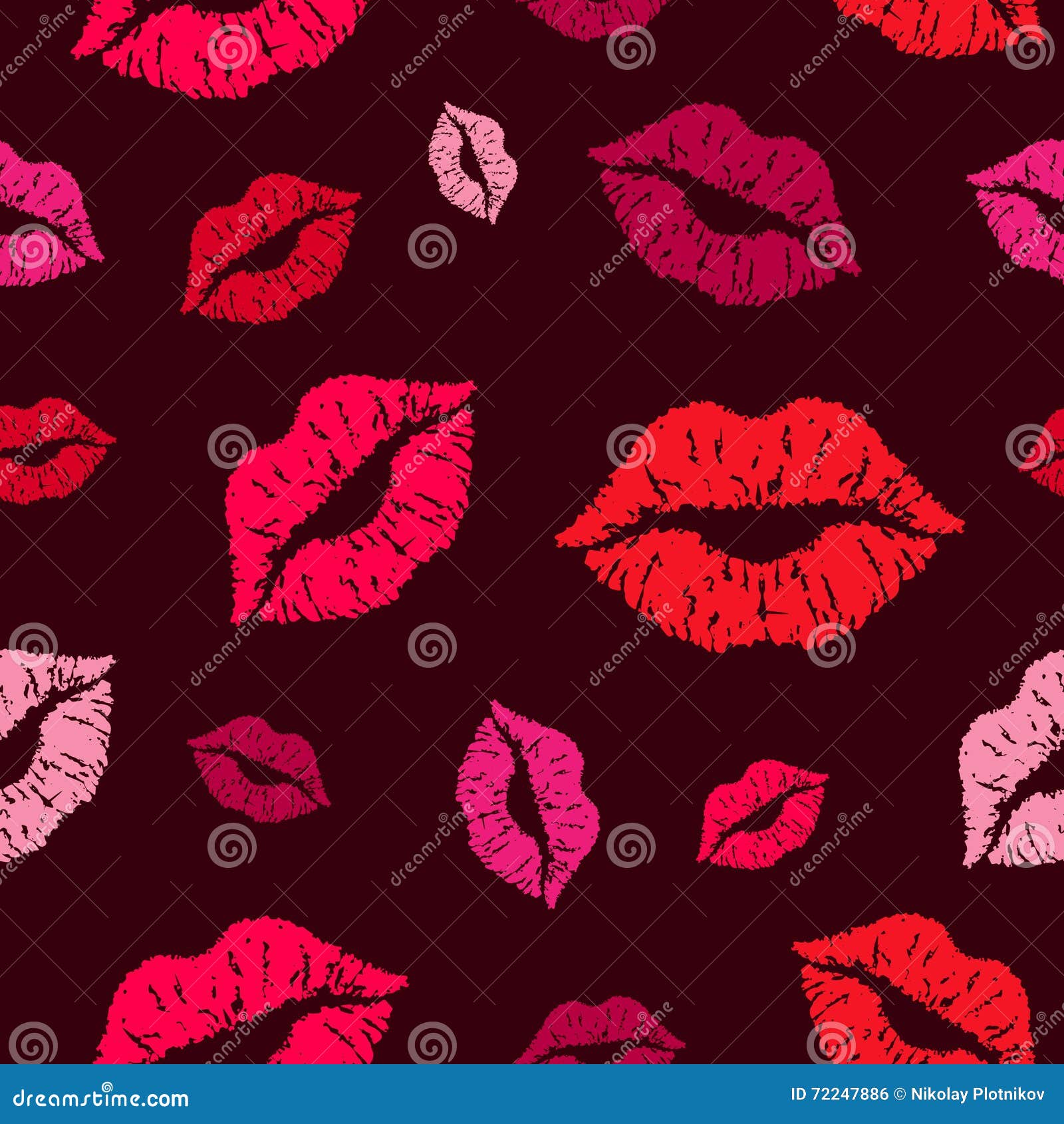 Kiss Pattern Dark Background. Lips Prints Vector Seamless Background ...
