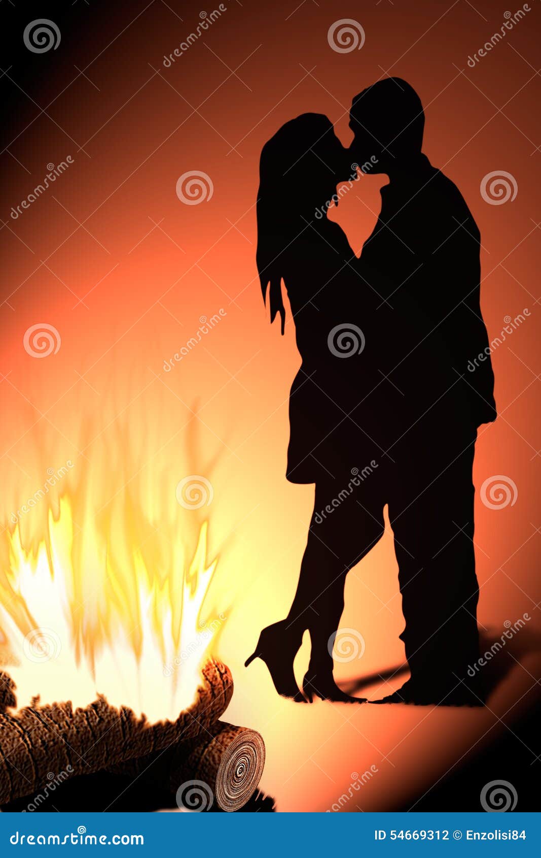 Kiss Silhouette in Front Fire Stock Illustration - Illustration of ...