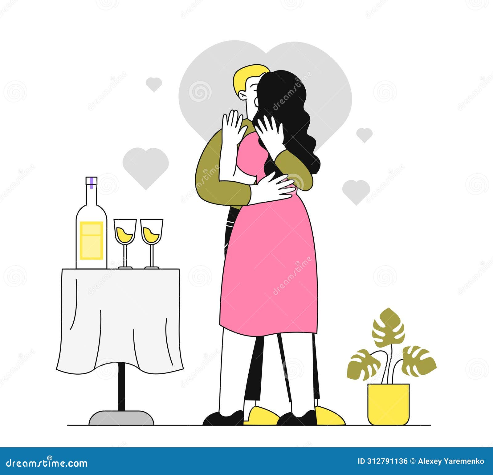 Kissing Couple Vector Linear Stock Vector Illustration Of Engagement