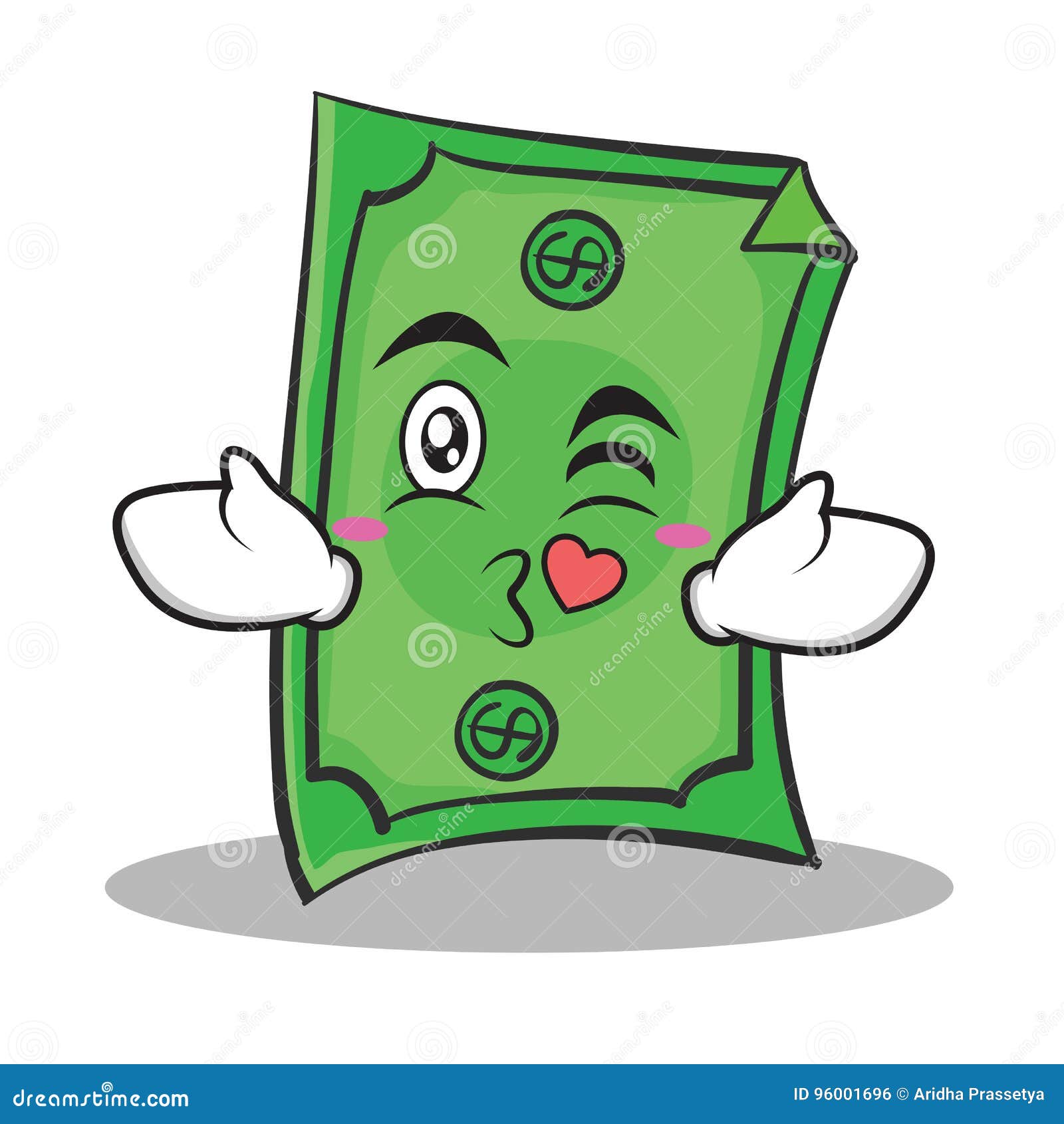 Kissing Face Dollar Character Cartoon Style Stock Vector - Illustration ...