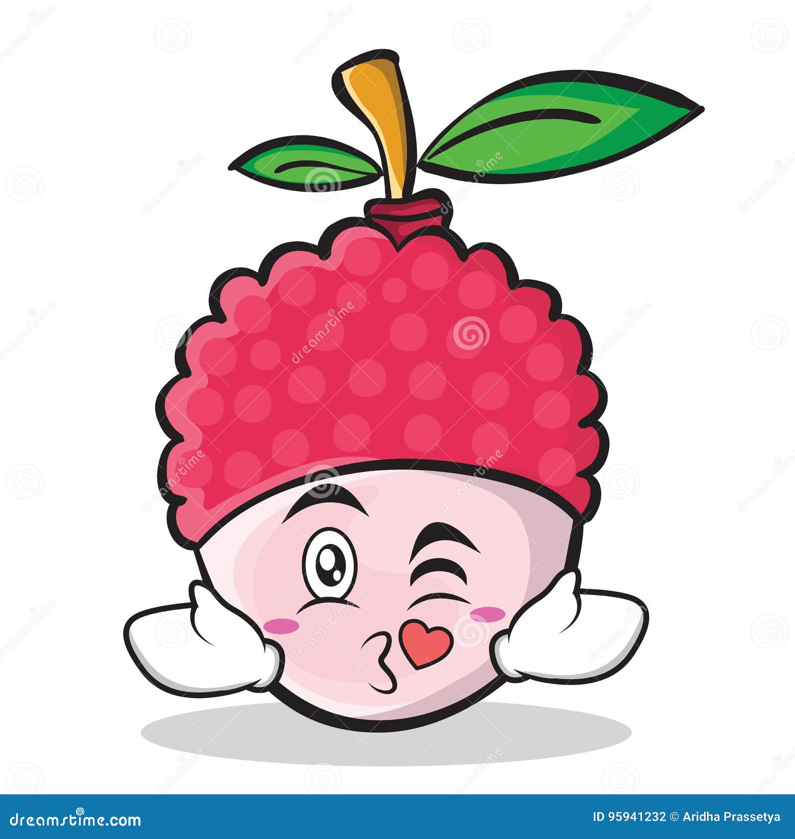 Lychee Cartoon Character With Love Cute Emoticon Vector Illustration ...