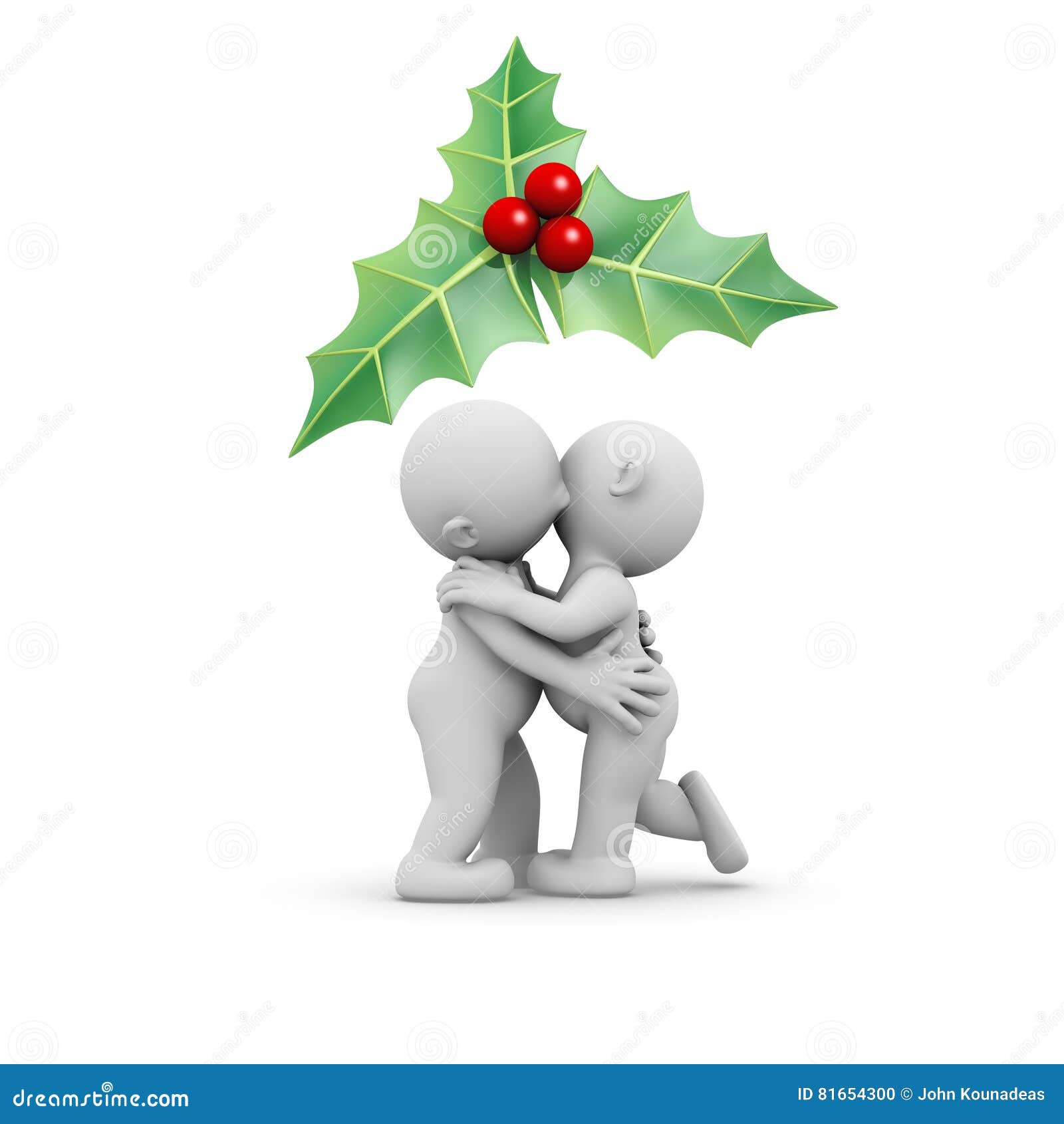 Kissing Under The Mistletoe,Snowman ,romantic Couple Kissing Under The ...