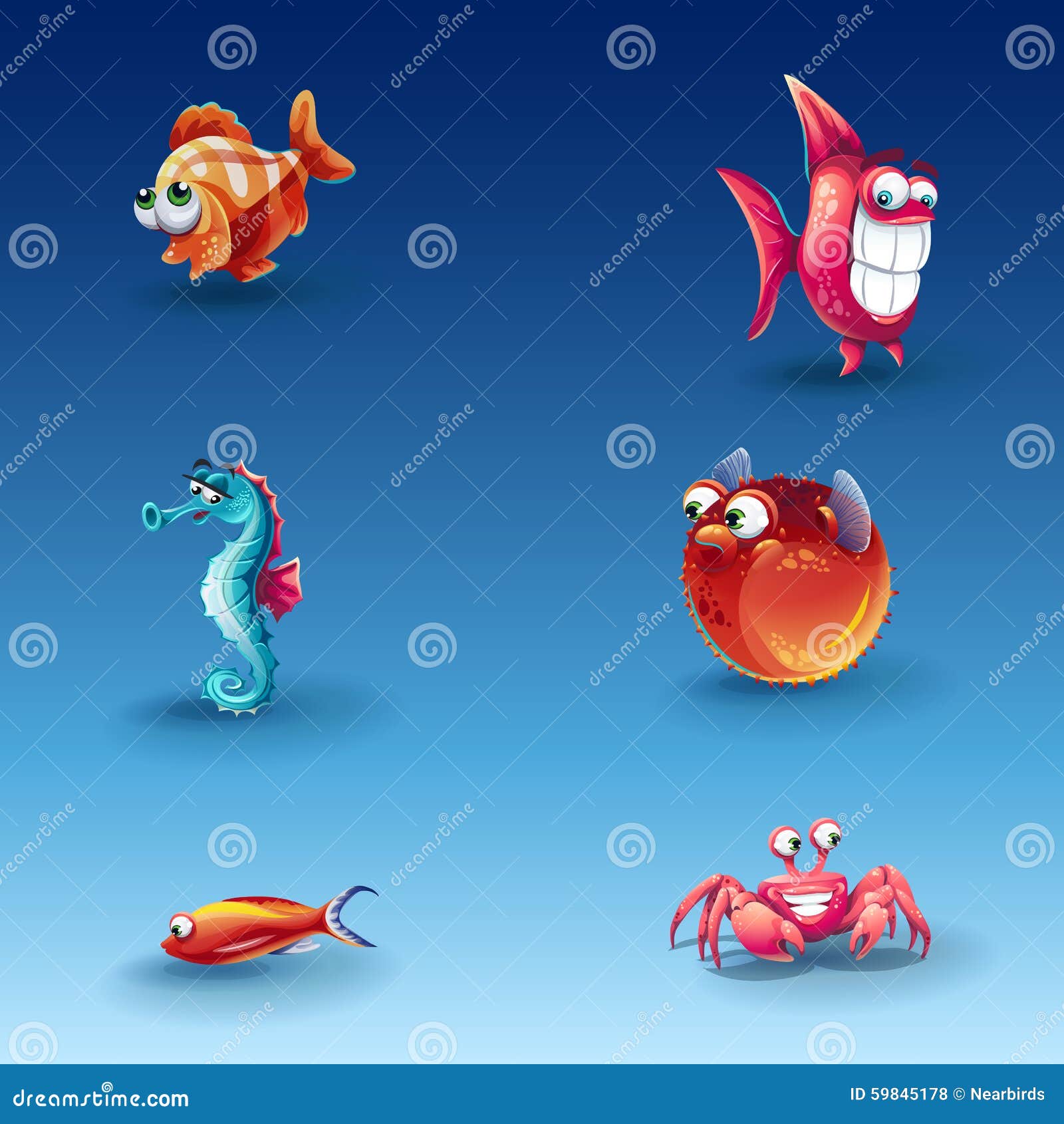 Cartoon Fishes Icon On Blue Background. | CartoonDealer.com #115473421