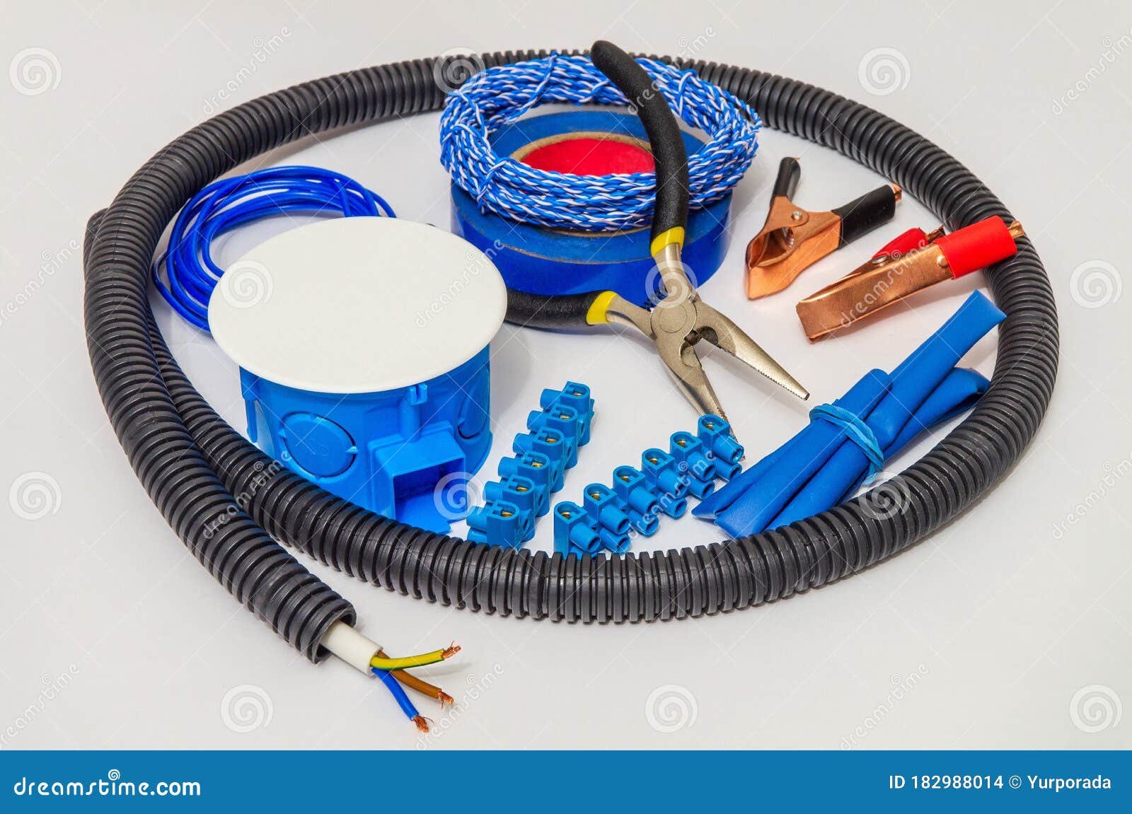 Kit Spare Parts and Tool for Electrical Prepared before Repair on Gray ...