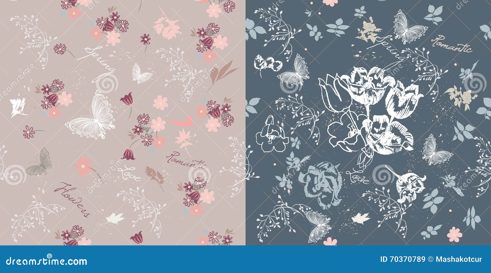 Kit from Two Vector Seamless Patterns in Floral Style for Design Stock ...