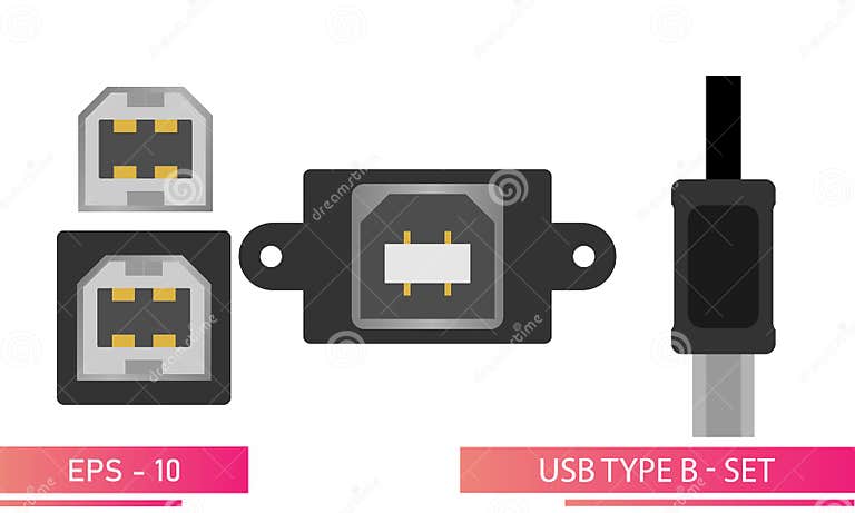Kit, USB Type B. on a White Background. Flat Vector Illustration. Stock ...