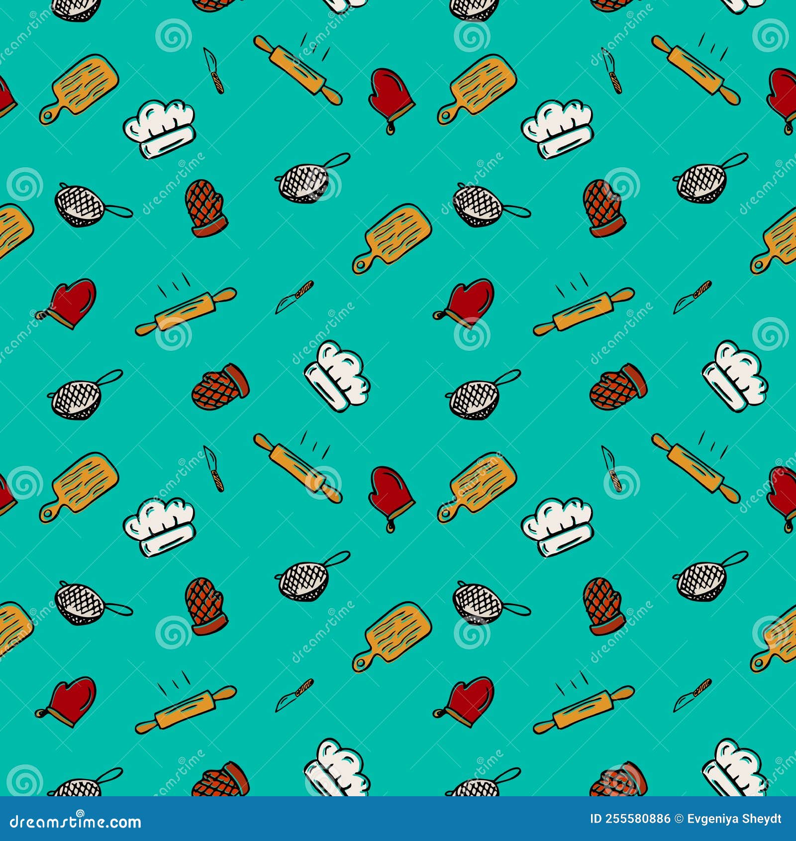 Kitchen Accessories Seamless Pattern. Utensil, Cooking Background ...