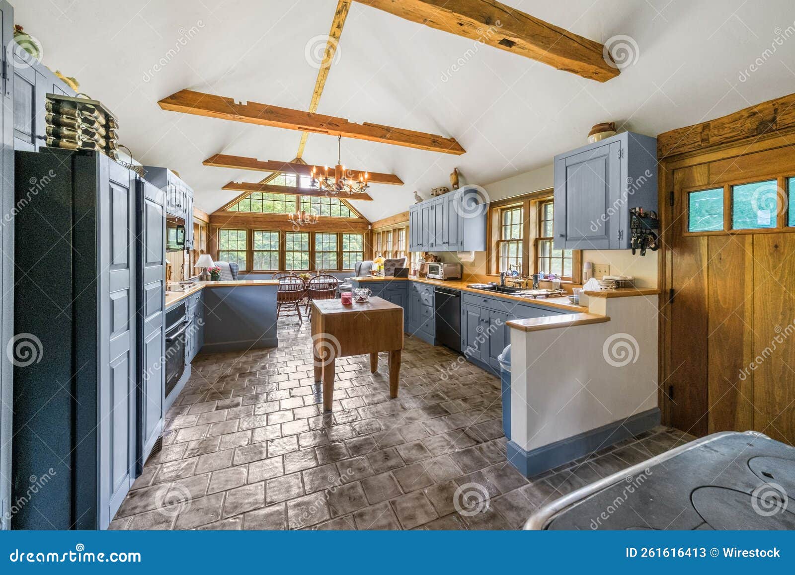 Kitchen with Antique and Modern Interior Mixture Stock Image - Image of ...