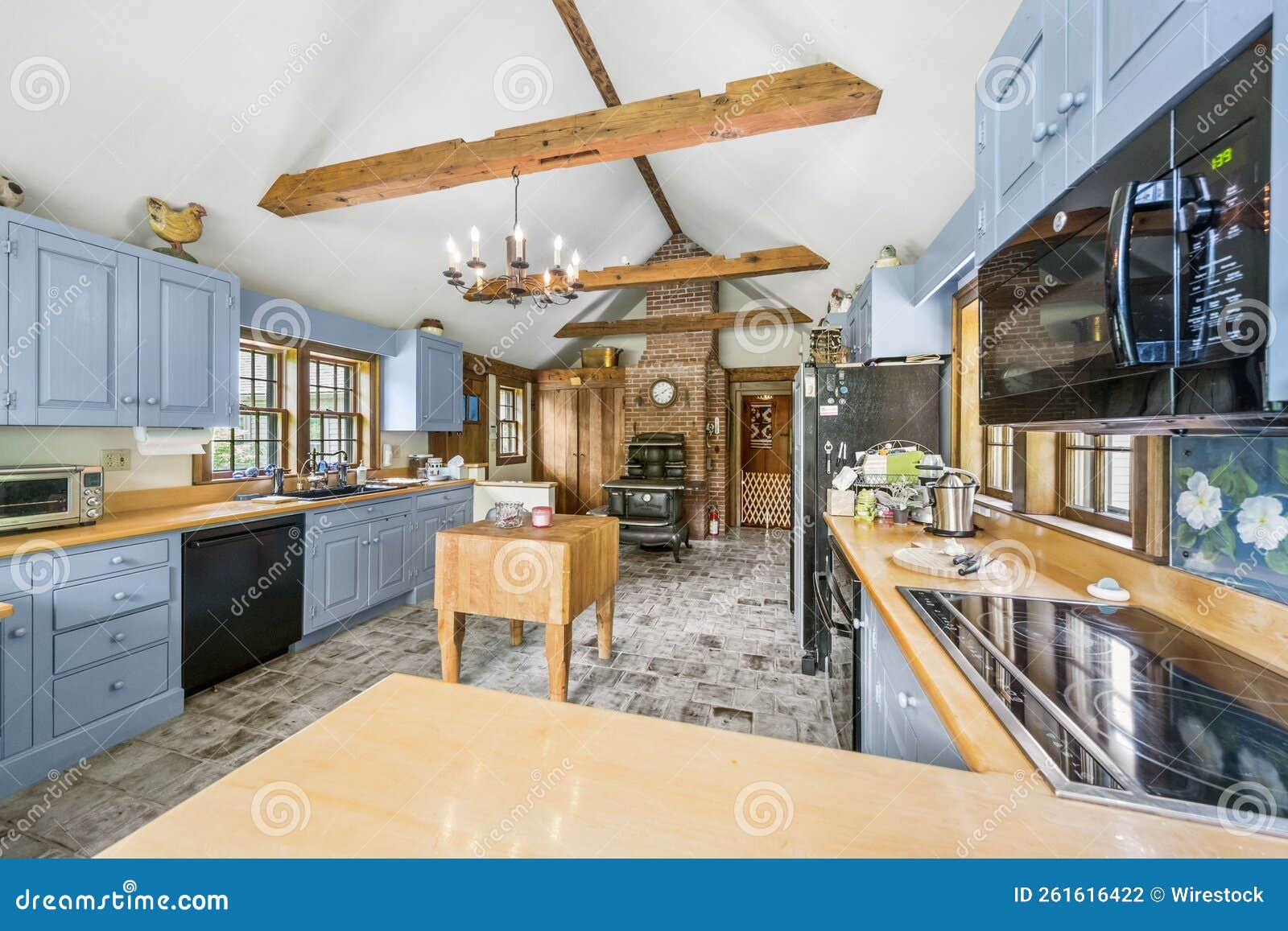 Kitchen with Antique and Modern Interior Mixture Stock Photo - Image of ...