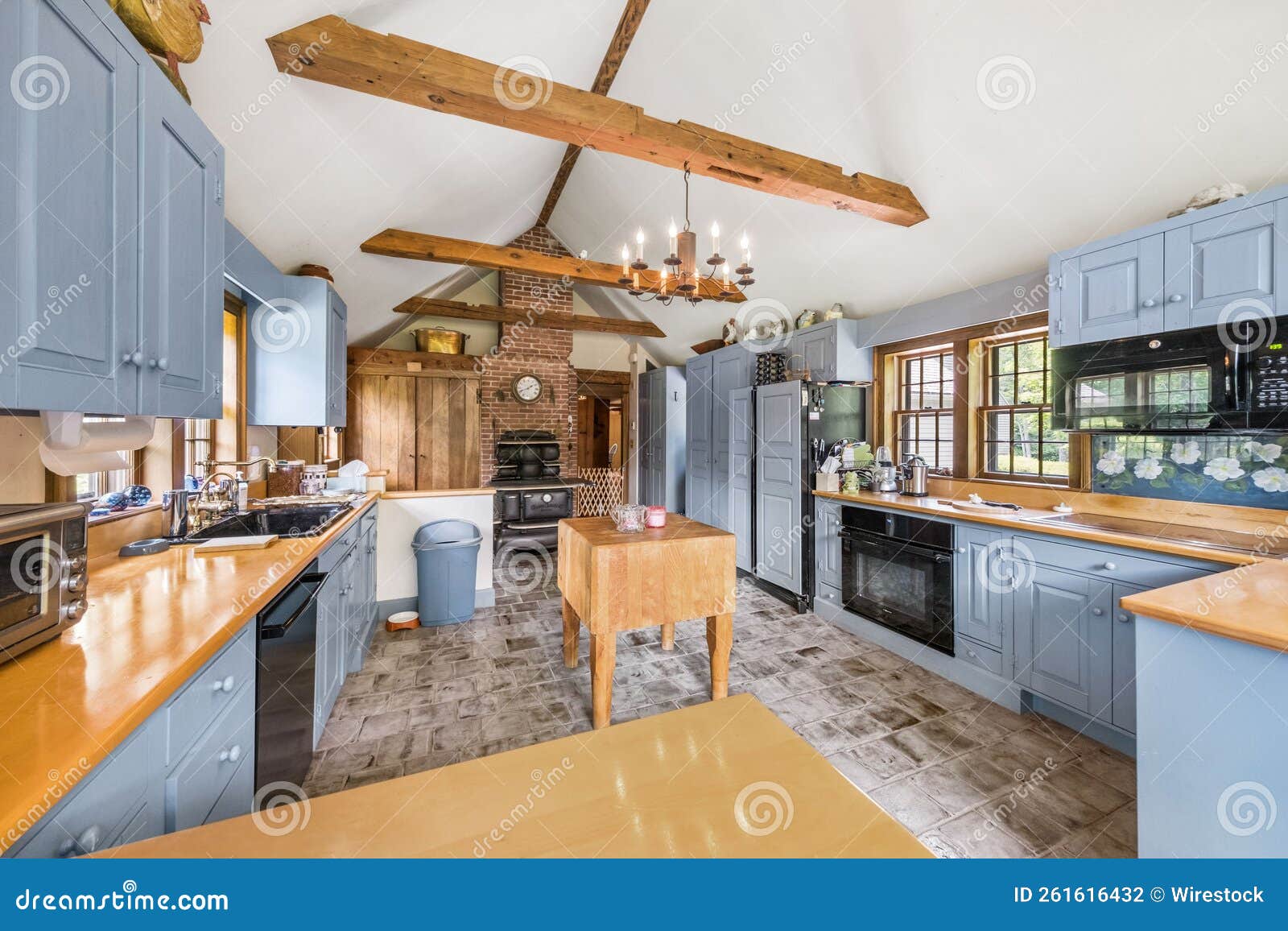 Kitchen with Antique and Modern Interior Mixture Stock Photo - Image of ...