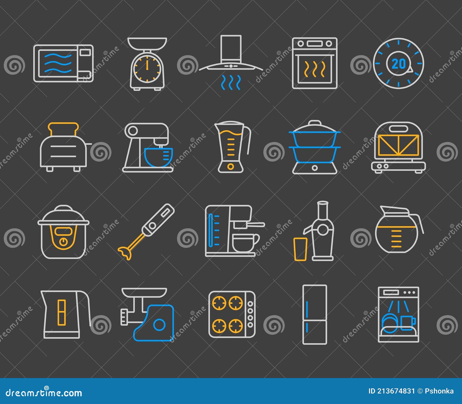 Kitchen Appliances Electronic Equipment Flat Icon Set Stock Vector ...