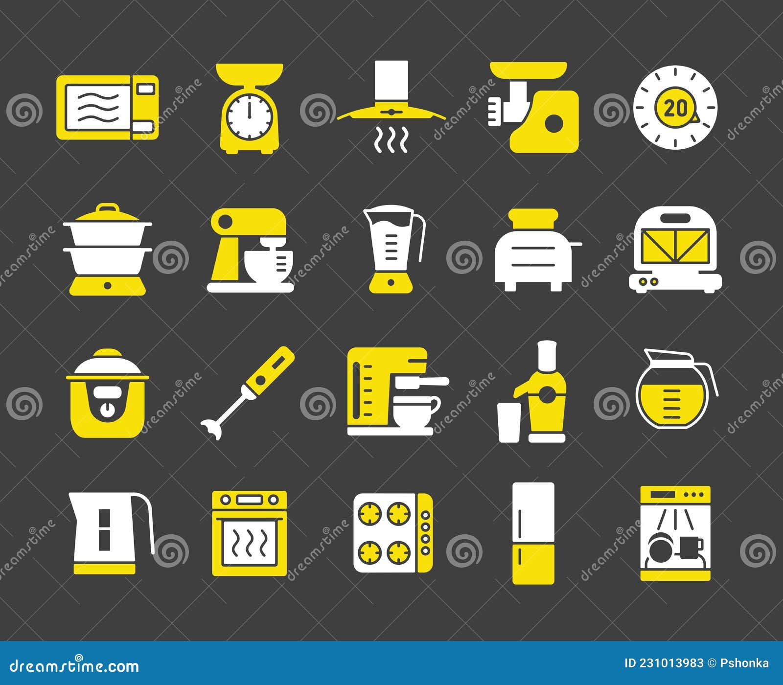 Kitchen Appliances Electronic Equipment Icon Set Stock Vector ...