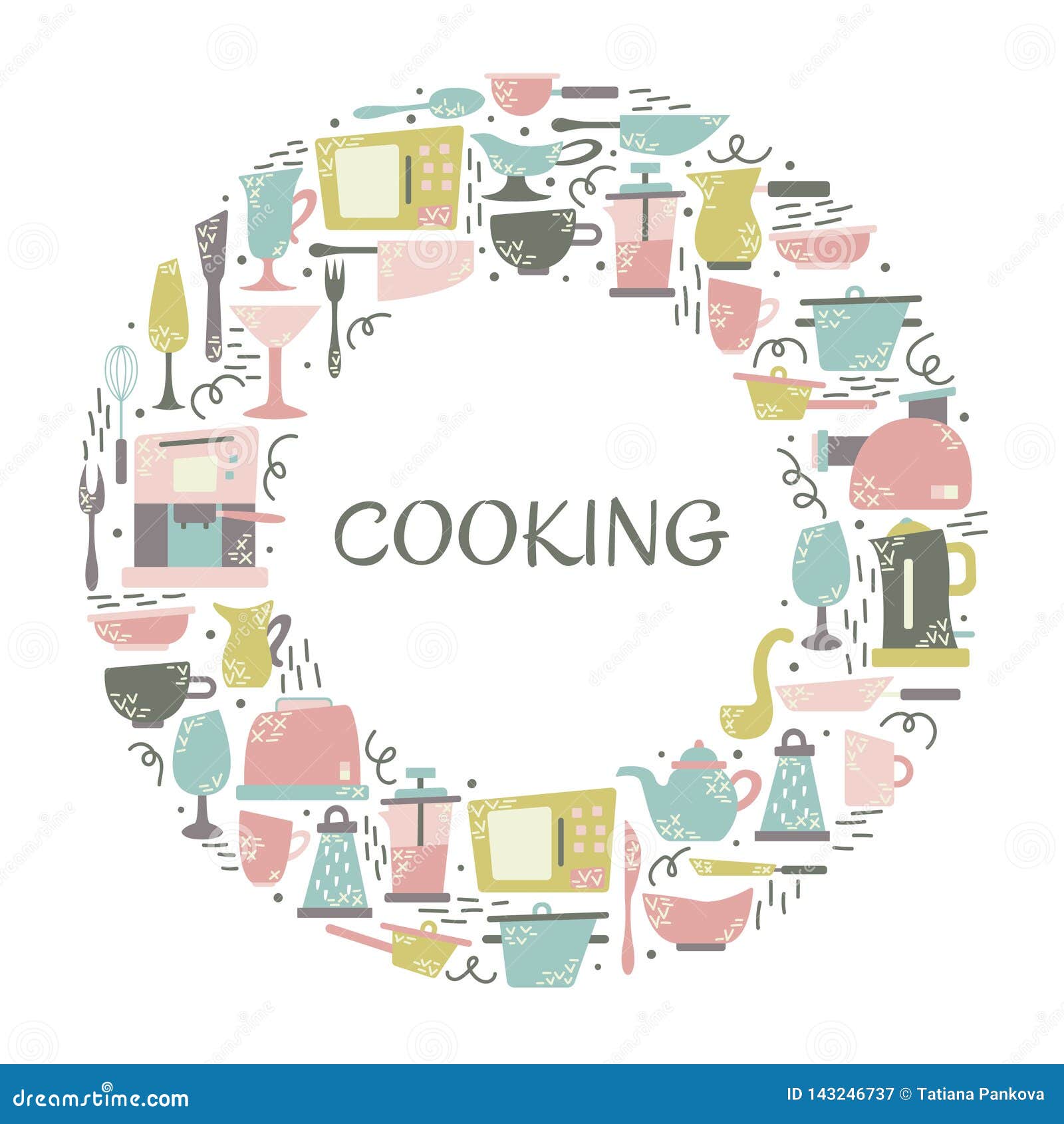 Kitchen Appliances in the Flat Style with Doodles. Utensils for Cooking ...