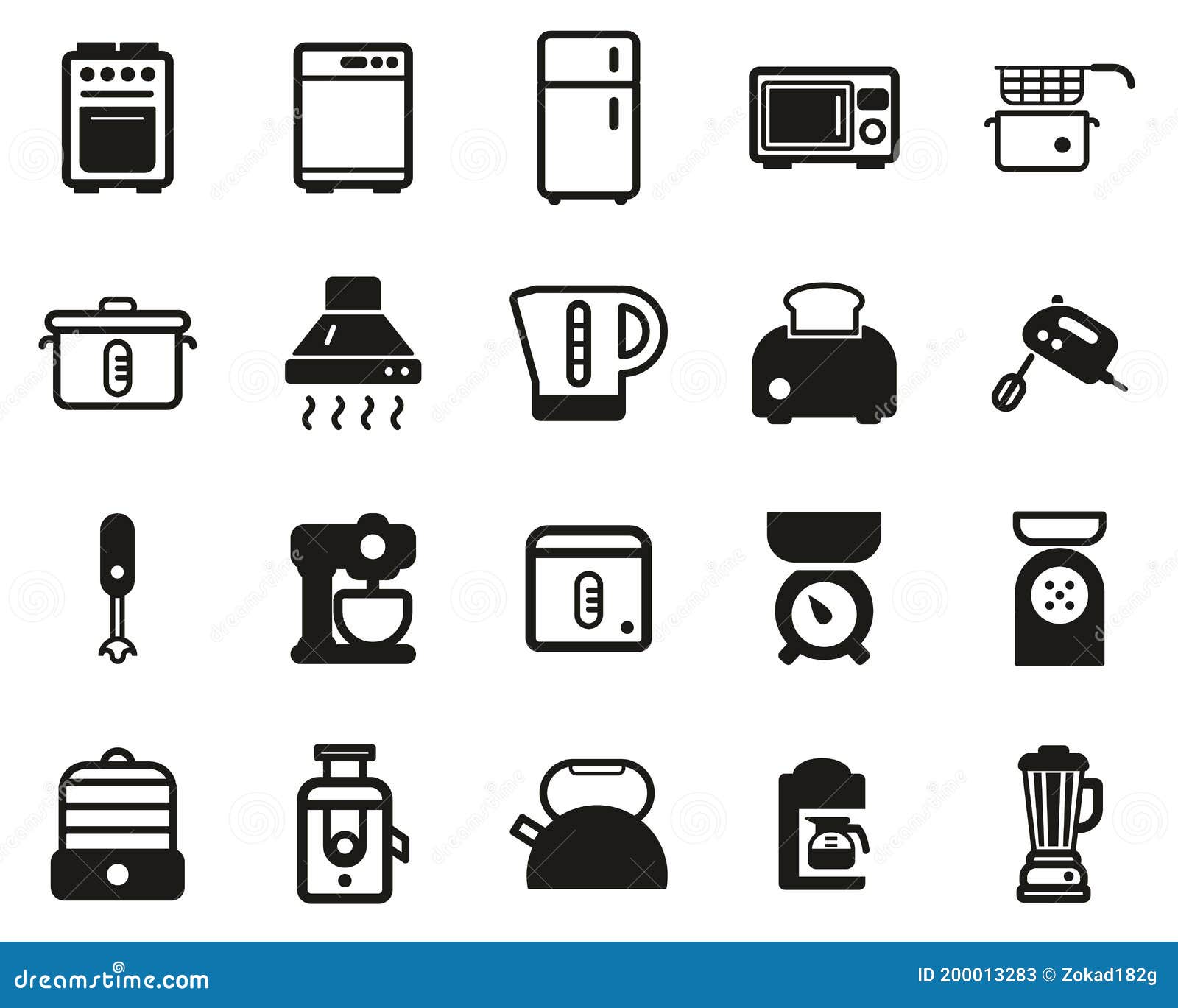 Kitchen Appliances Icons Black & White Set Big Stock Vector ...