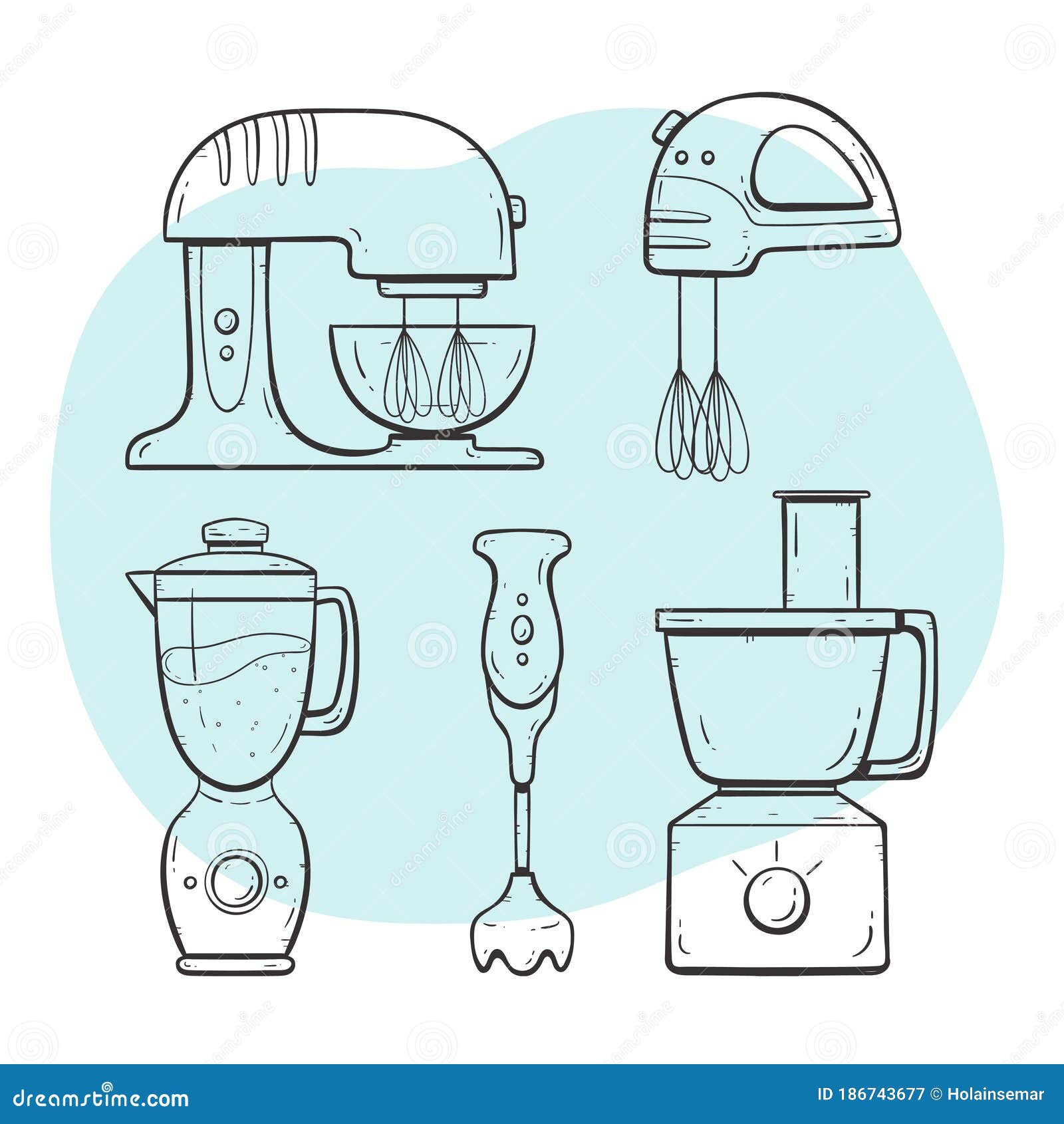 Kitchen Appliances. Mix and Blend. Doodle Stock Vector - Illustration ...