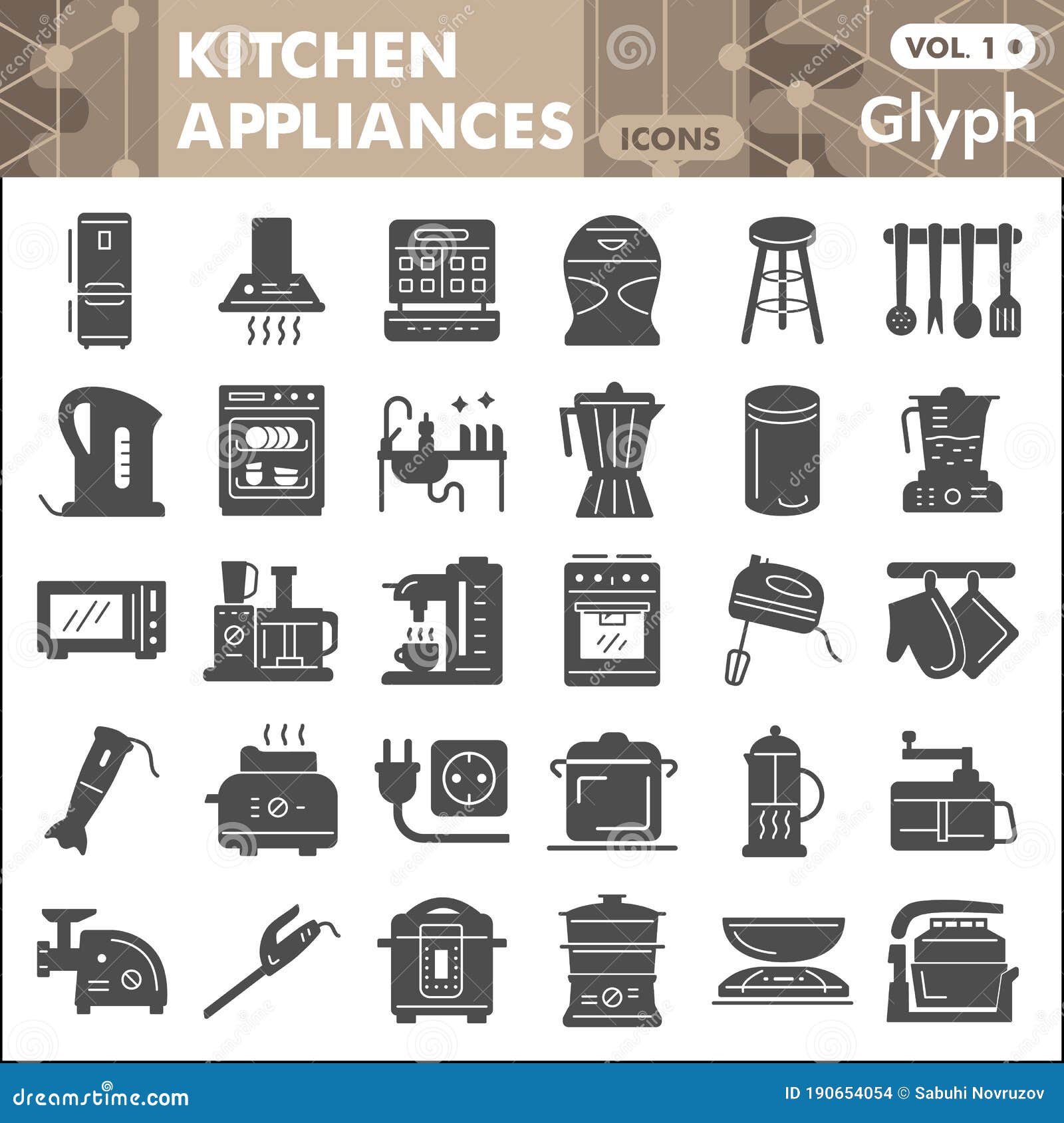 Kitchen Appliances Solid Icon Set, Kitchenware Symbols Collection or ...