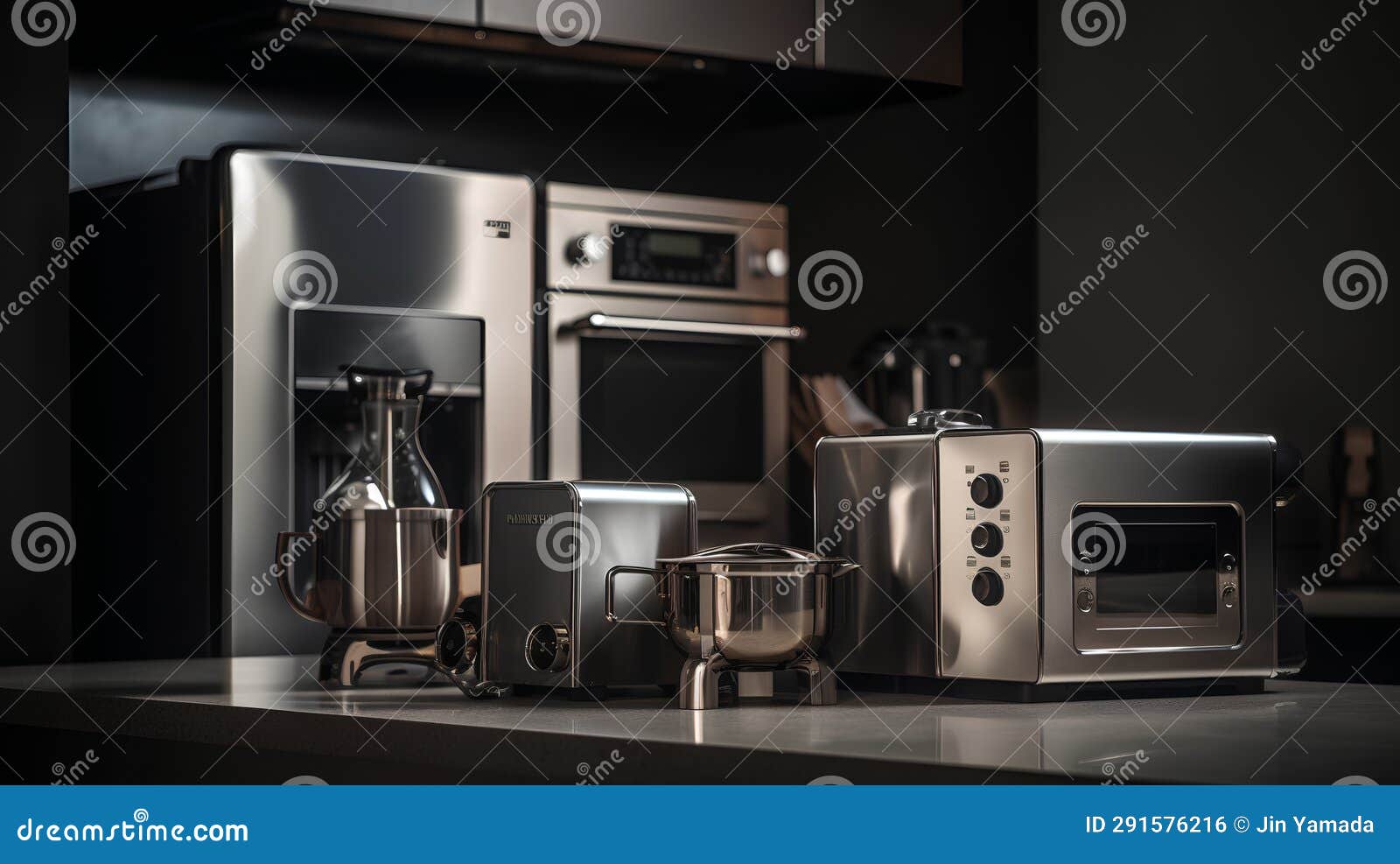 Kitchen Appliances on a Table in a Modern Kitchen. 3d Rendering Stock ...