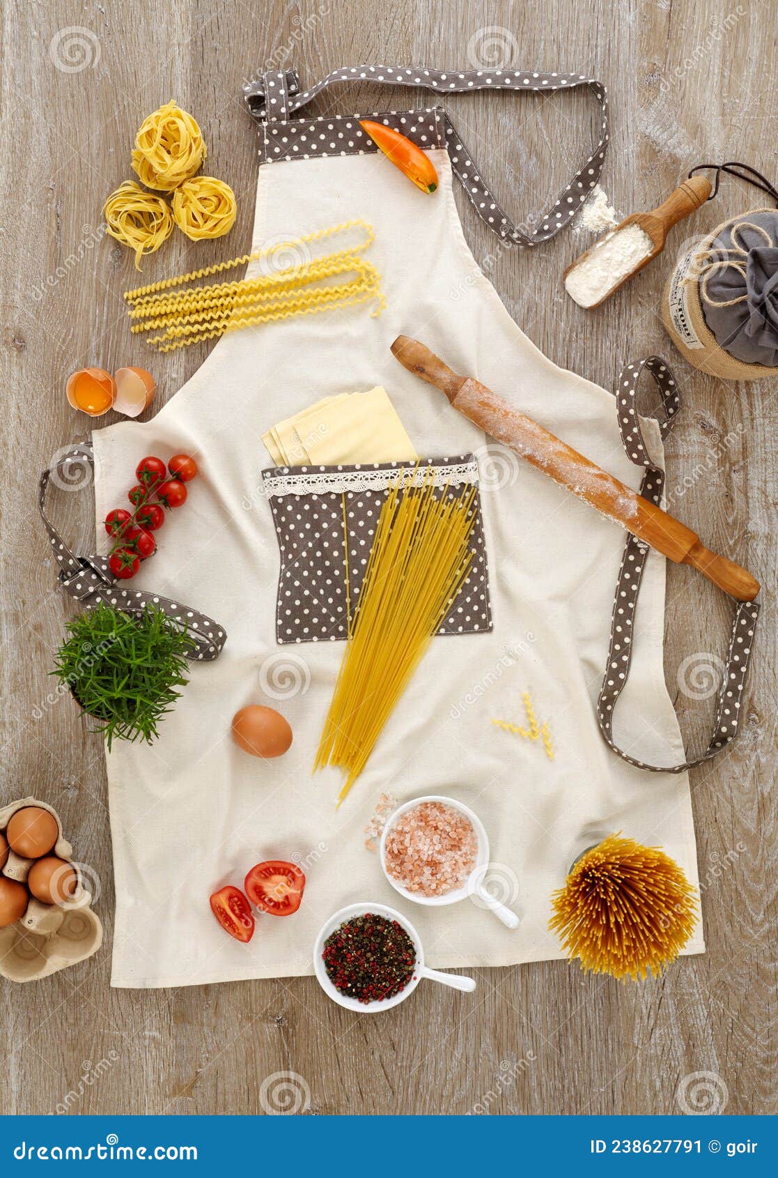 Kitchen Apron with Pasta Ingredients Stock Image - Image of spaghetti ...