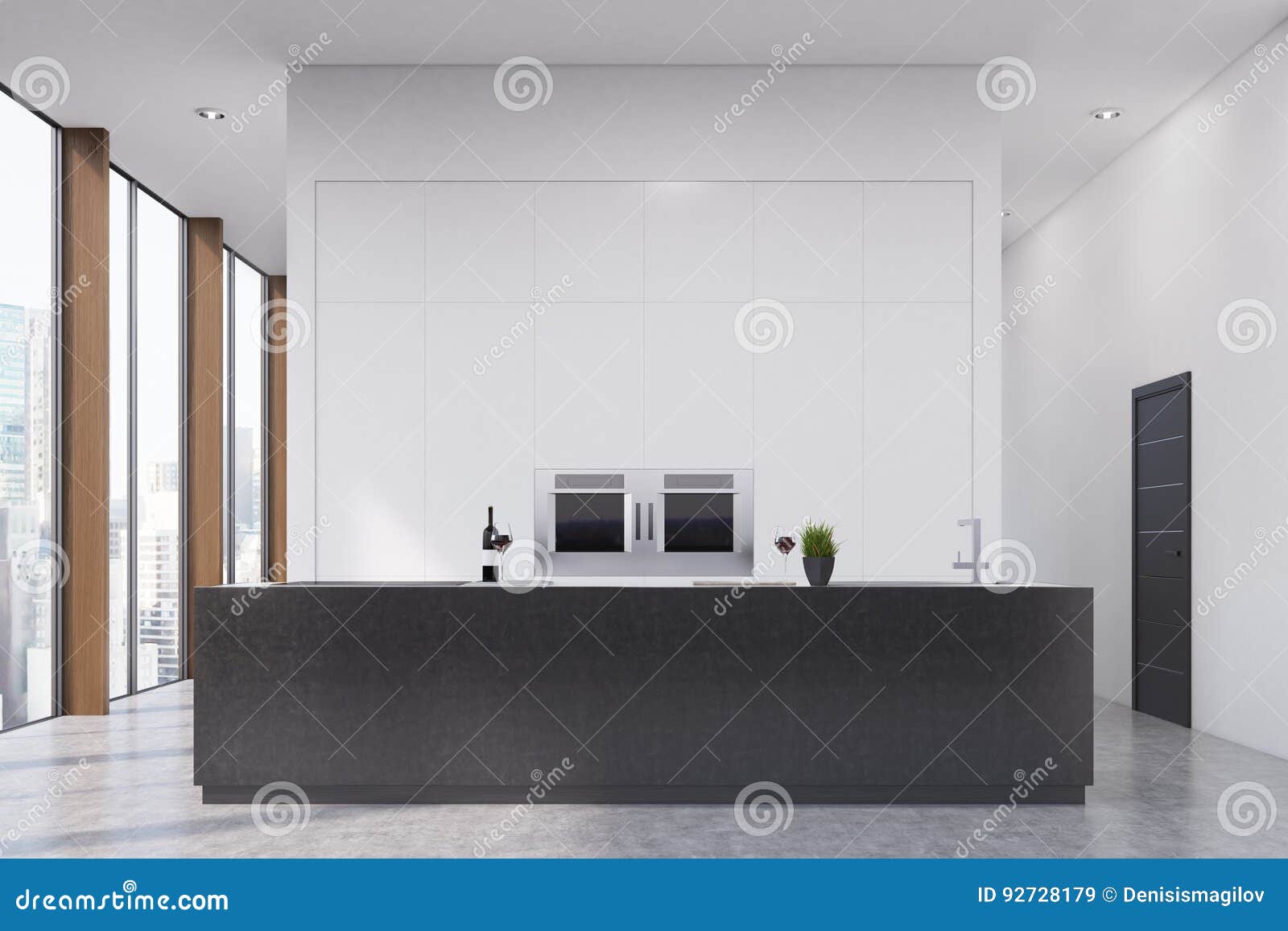 Kitchen with a bar, front stock illustration. Illustration of floor ...