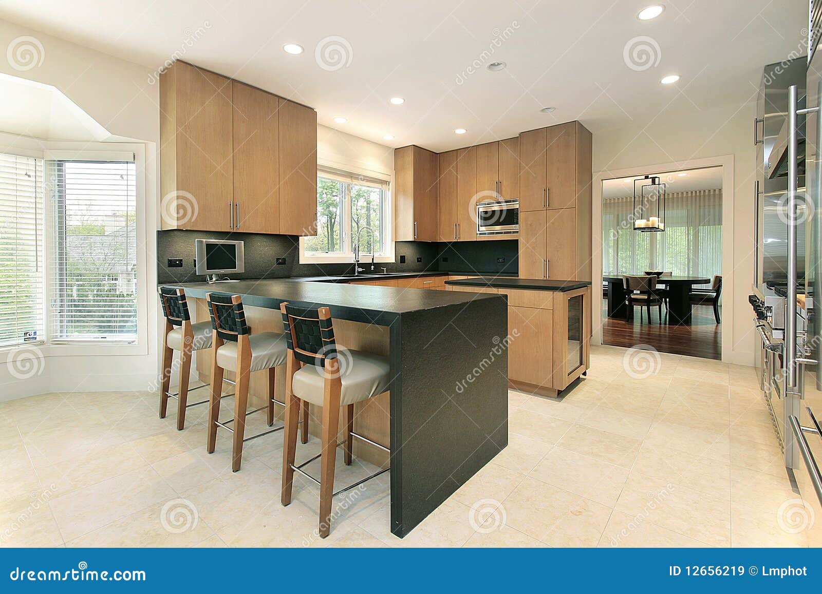 Kitchen with Black Counters Stock Image - Image of dinner, suburb: 12656219