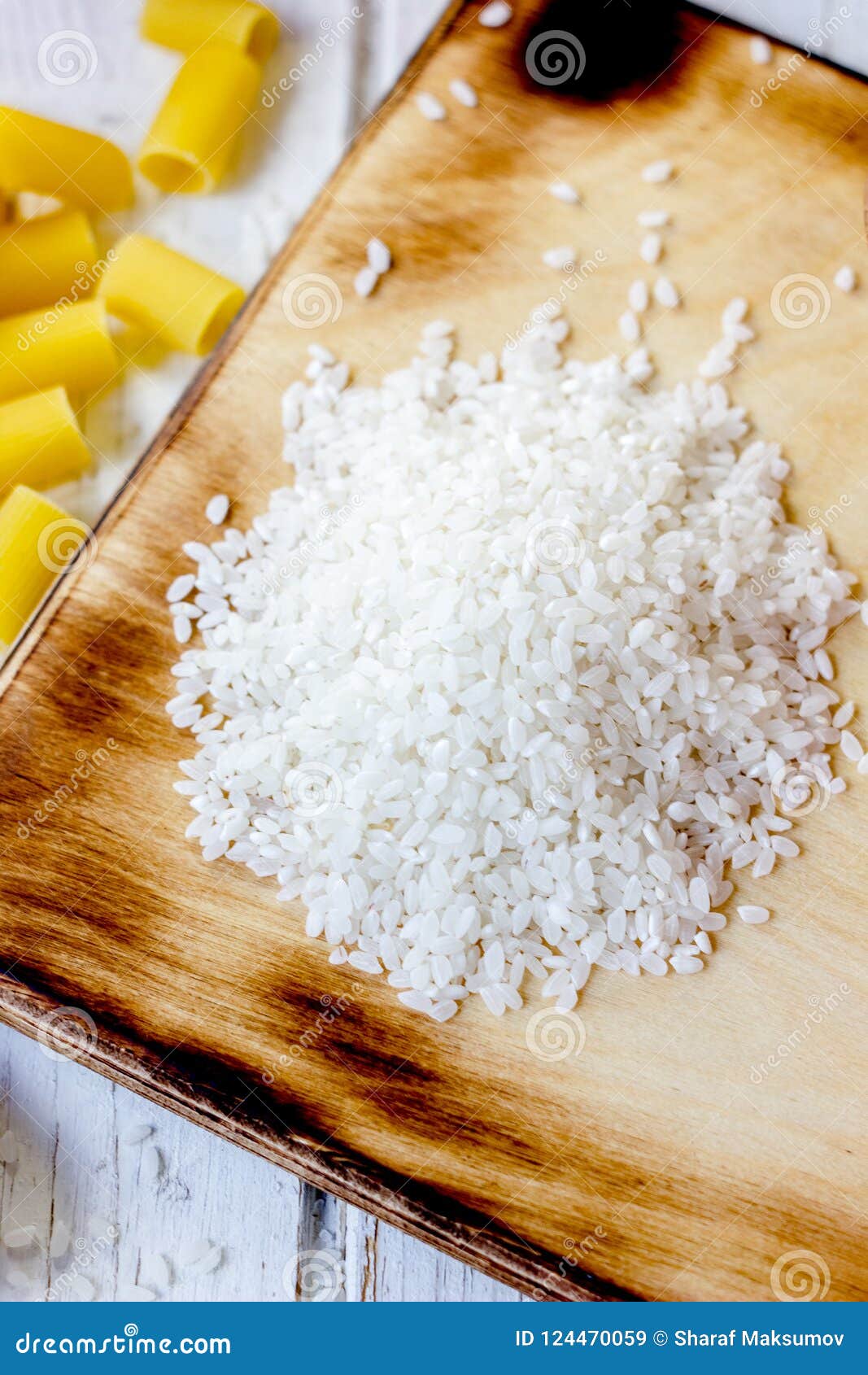 Kitchen Board with a Dry Raw Rice Stock Image - Image of wooden ...