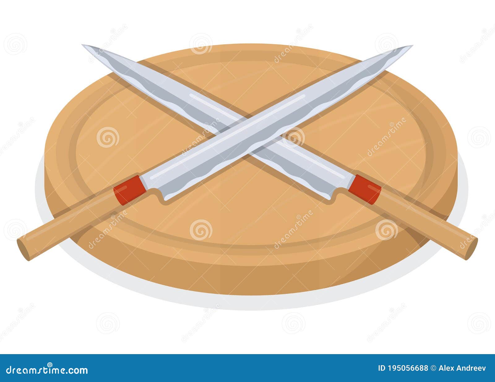 Kitchen Board with Sharp Knife, Cartoon Style Isolated on White, Flat ...