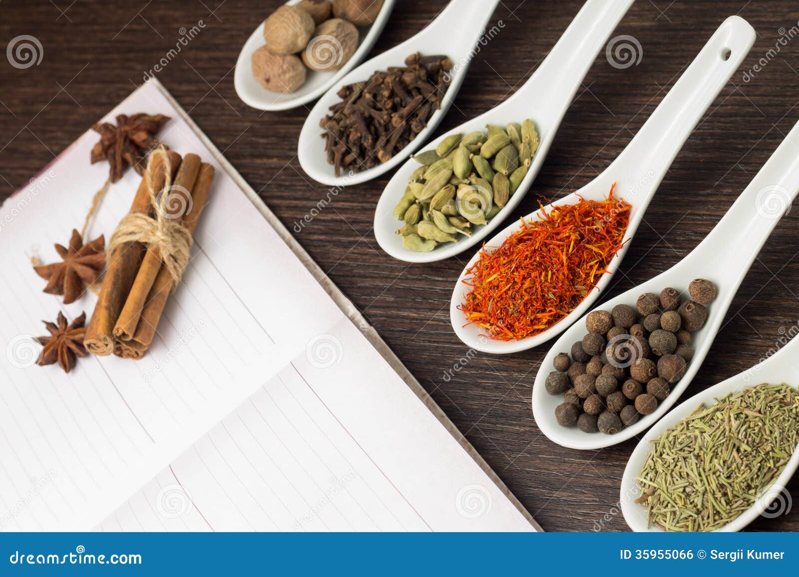 Kitchen Book with Various of Spices Stock Photo - Image of ingredient ...