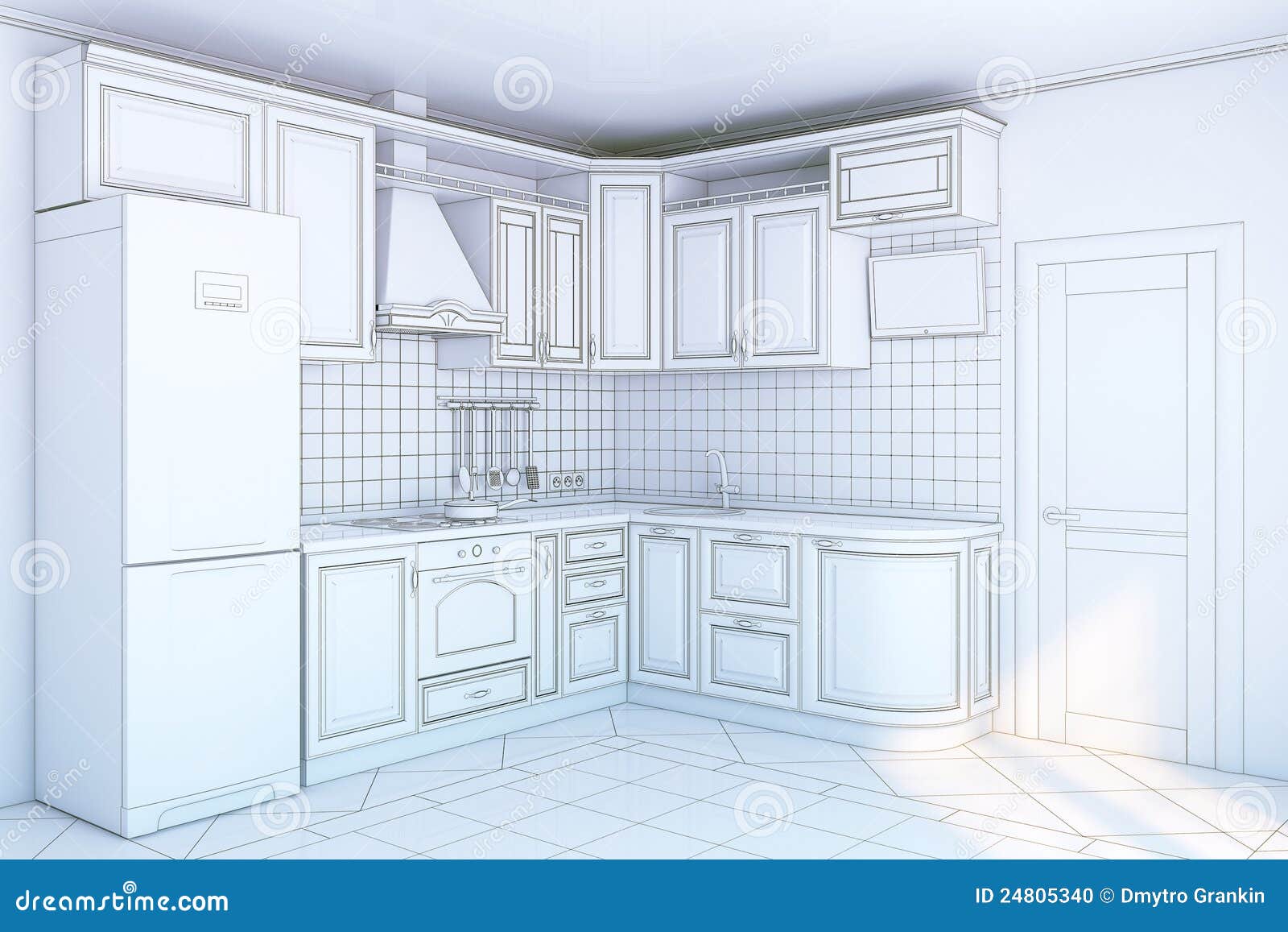 Kitchen Cabinets in Interior Stock Illustration - Illustration of ...