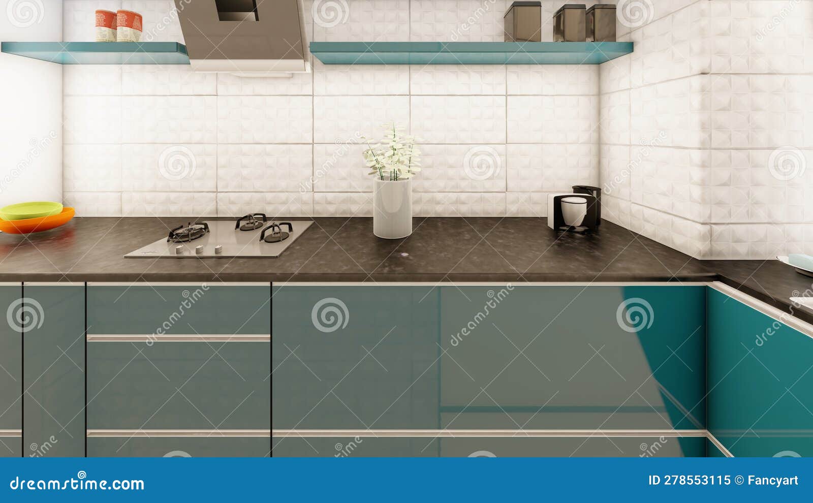 Kitchen Cabinets Realistic Interior Close Up Visualization Stock ...