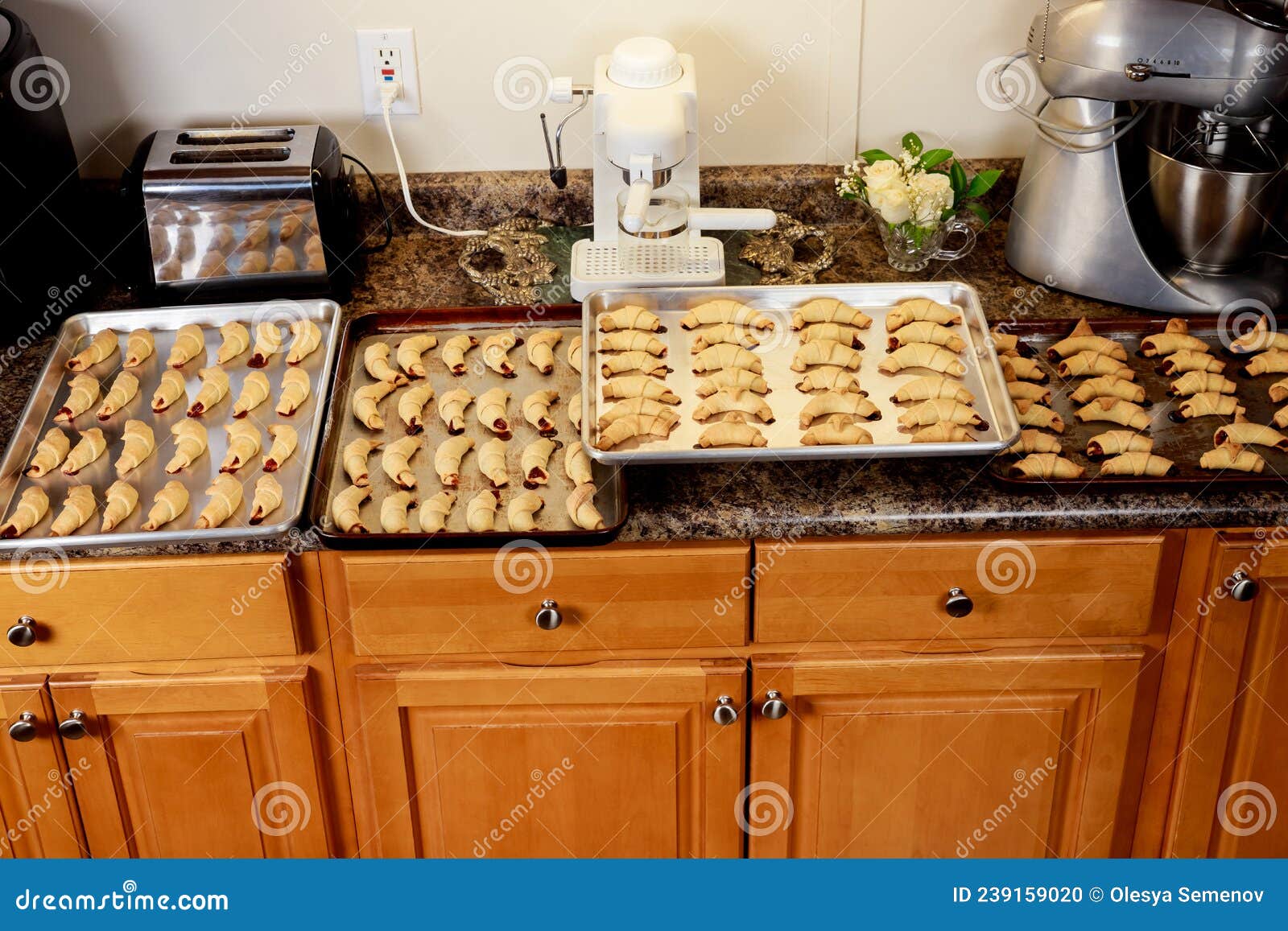 Kitchen Cabinets and Kitchen Tools with Baked Cookies Stock Photo ...