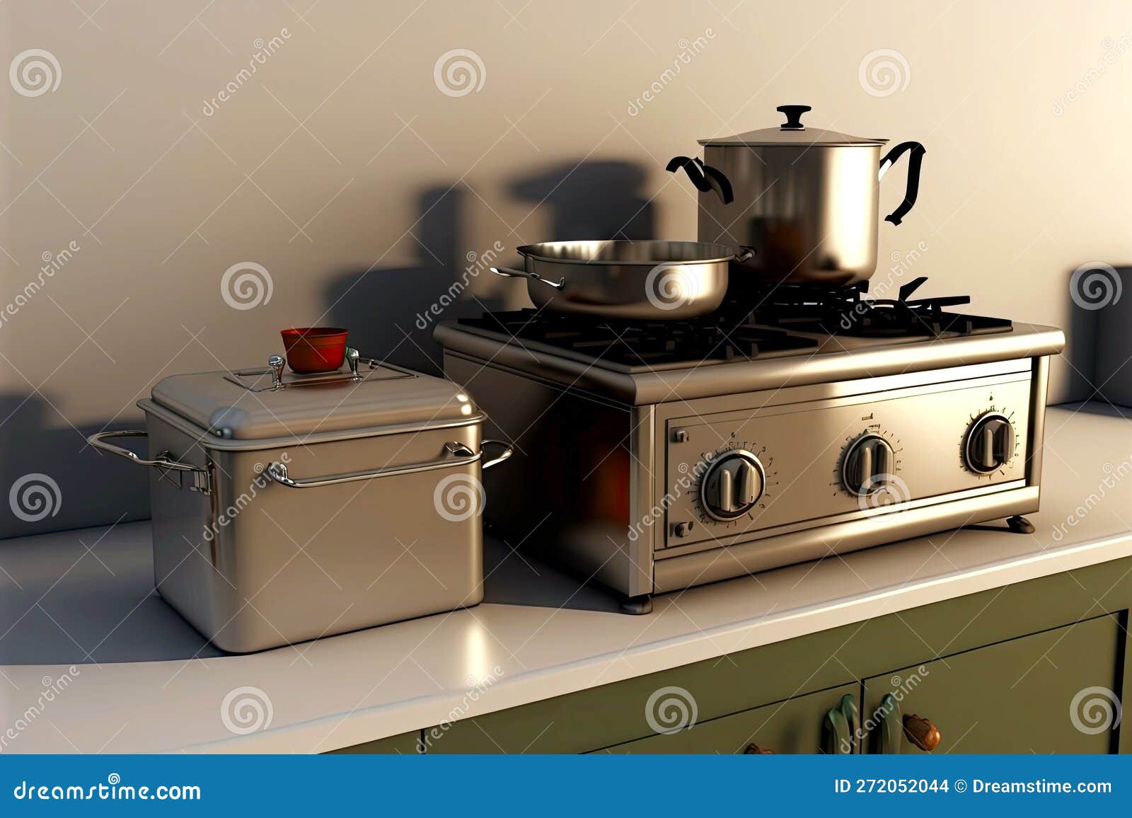 Kitchen Canteen and Gas Kitchen Stove with Pot and Pan Stock ...
