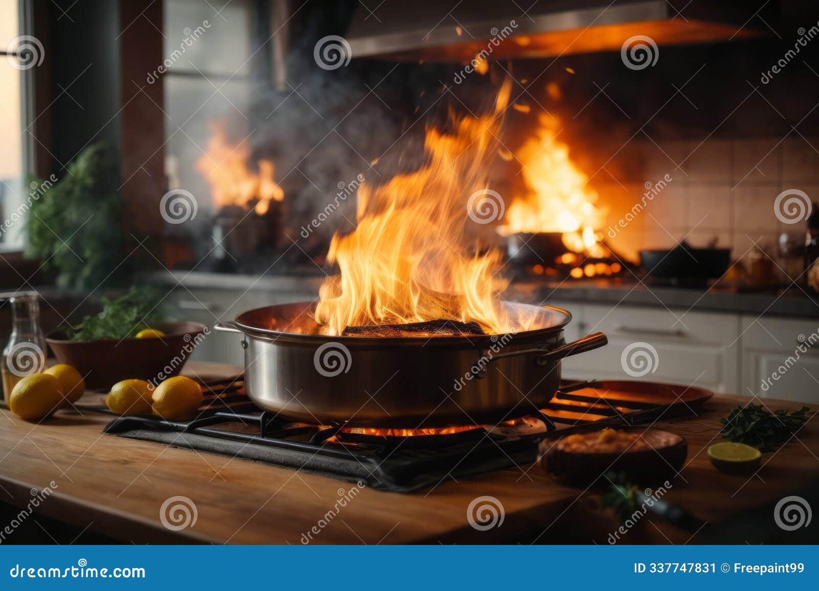 Kitchen Caught Fire because the Stove Exploded Stock Illustration ...