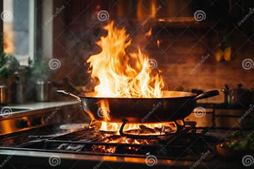 Kitchen Caught Fire because the Stove Exploded Stock Illustration ...