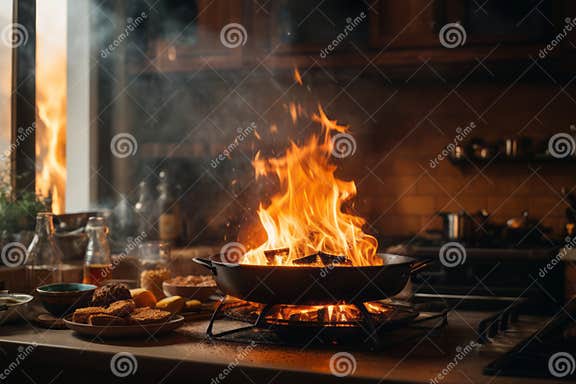 Kitchen Caught Fire because the Stove Exploded Stock Illustration ...