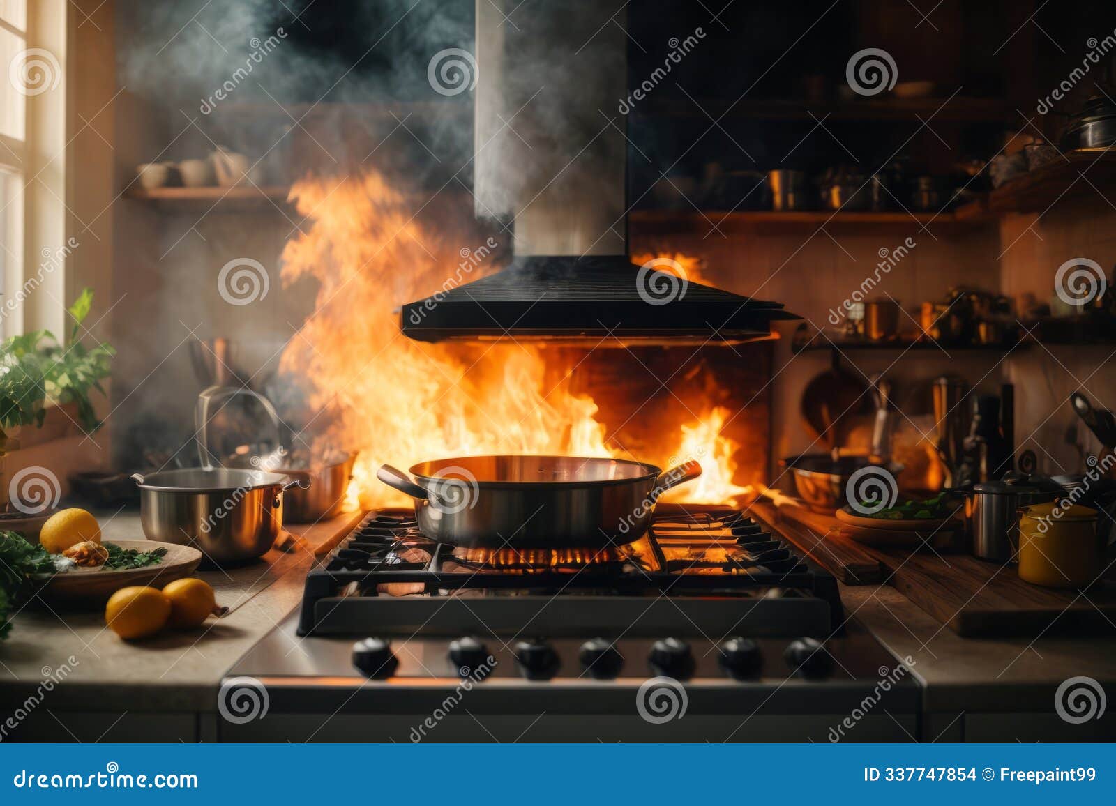 Kitchen Caught Fire because the Stove Exploded Stock Illustration ...