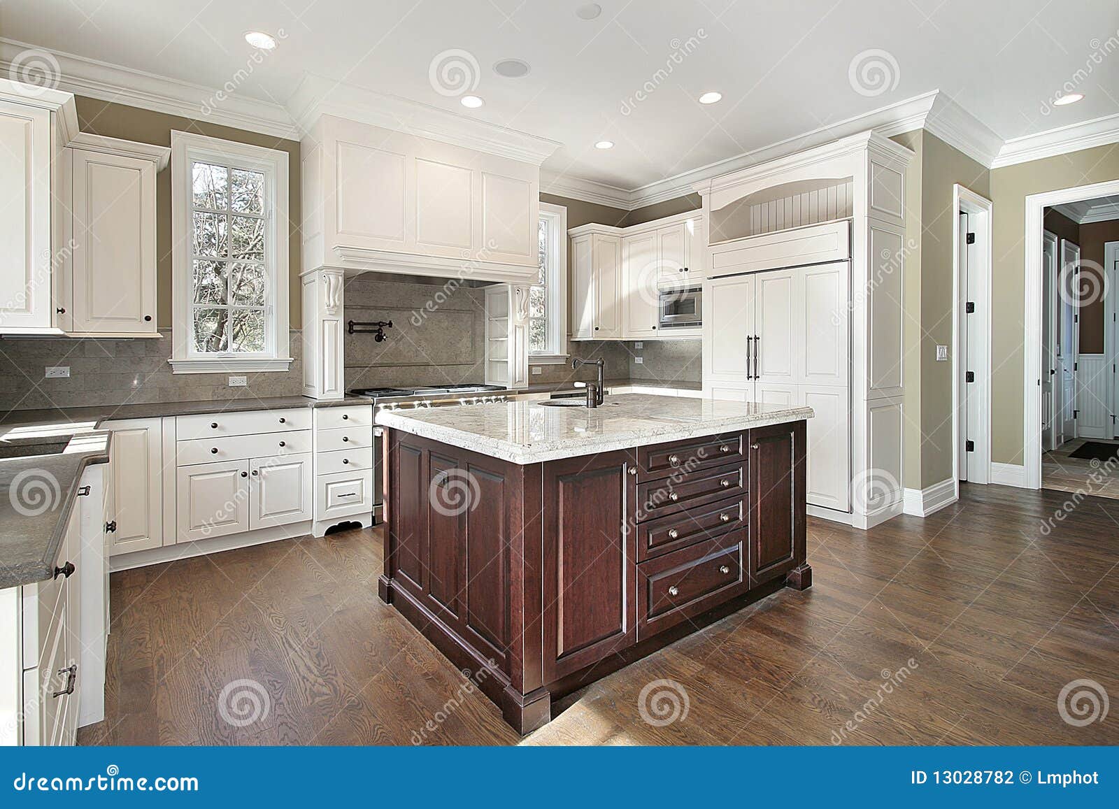 Kitchen with center island stock photo. Image of marble - 13028782