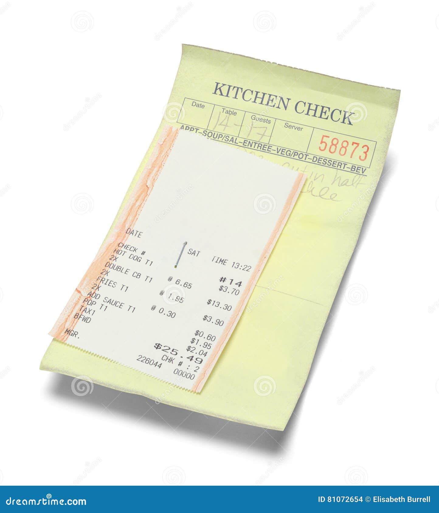 Kitchen Check stock photo. Image of server, receipt, diner - 81072654