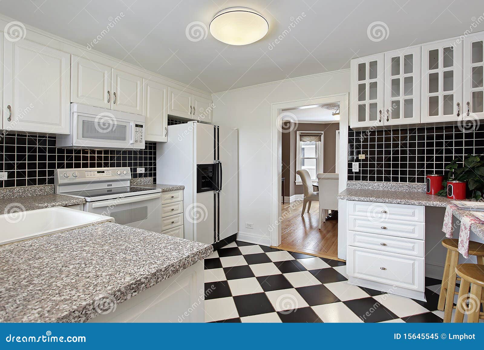 Kitchen with Checkerboard Floor Stock Image - Image of appliance ...