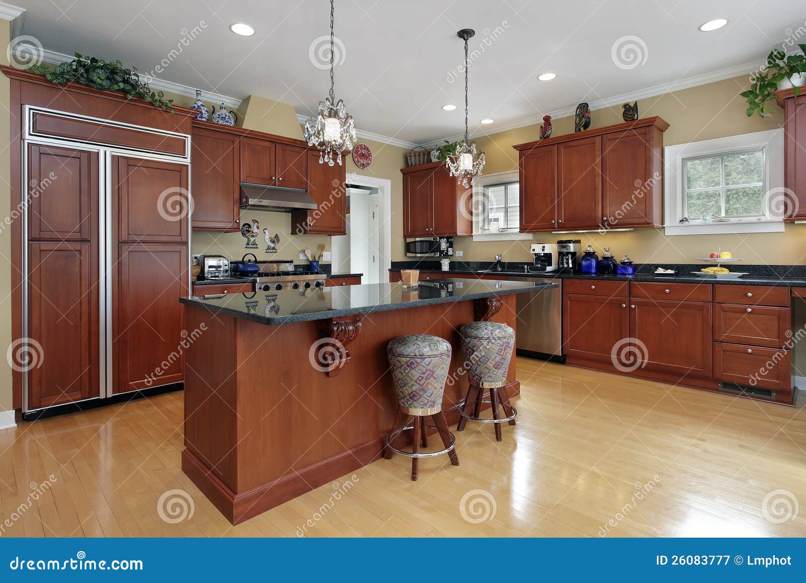 Kitchen with Cherrywood Cabinetry Stock Image - Image of dinner, family ...