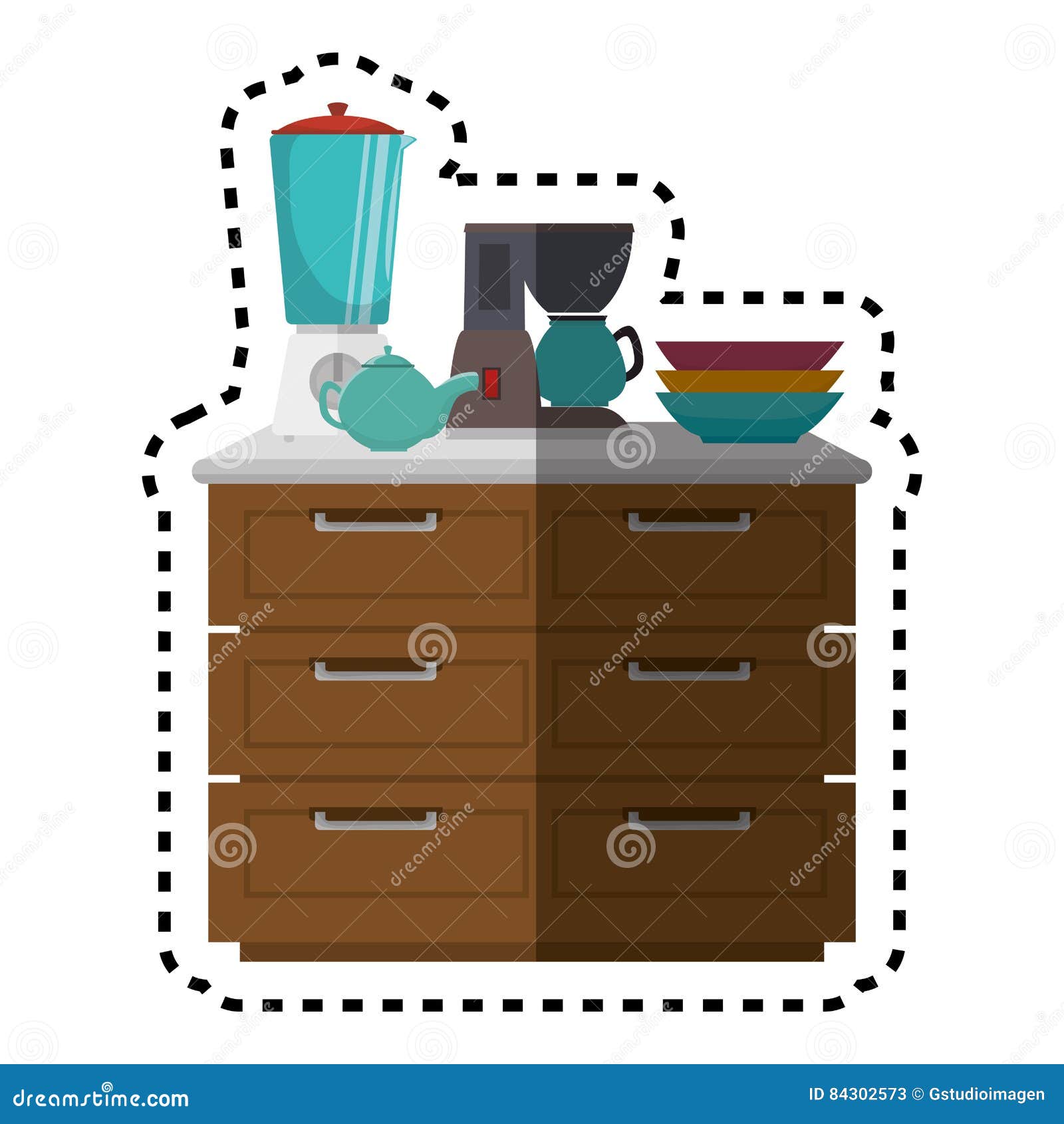 Kitchen Chest of Drawers with Appliances Stock Illustration ...