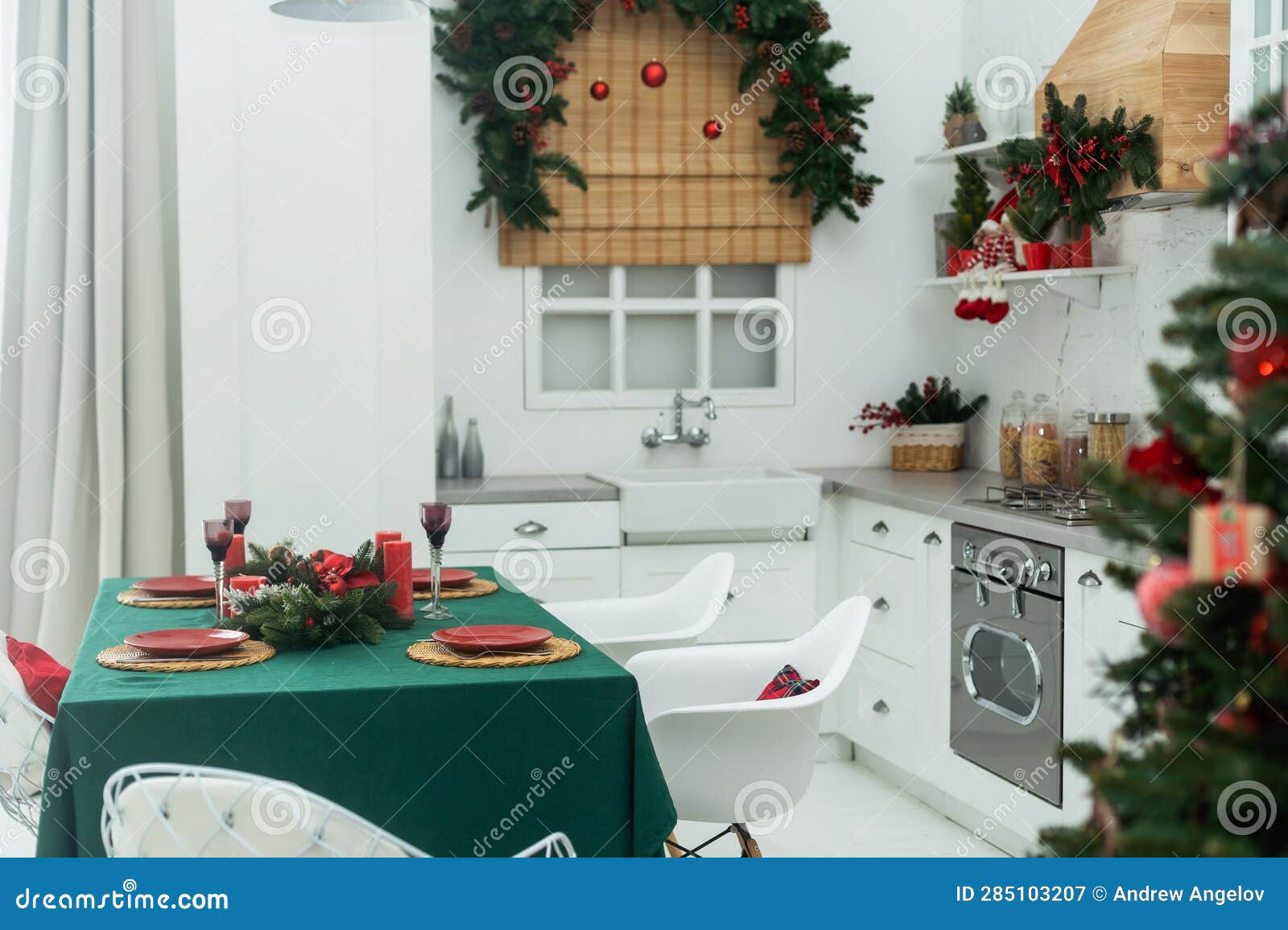 Kitchen with Christmas Tree. Background for Display or Montage Your ...