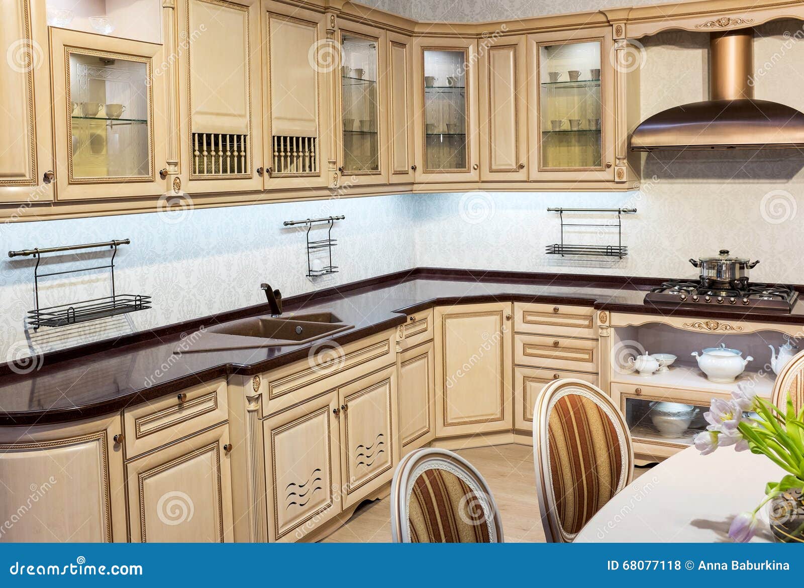 Kitchen in classic style stock photo. Image of luxury - 68077118